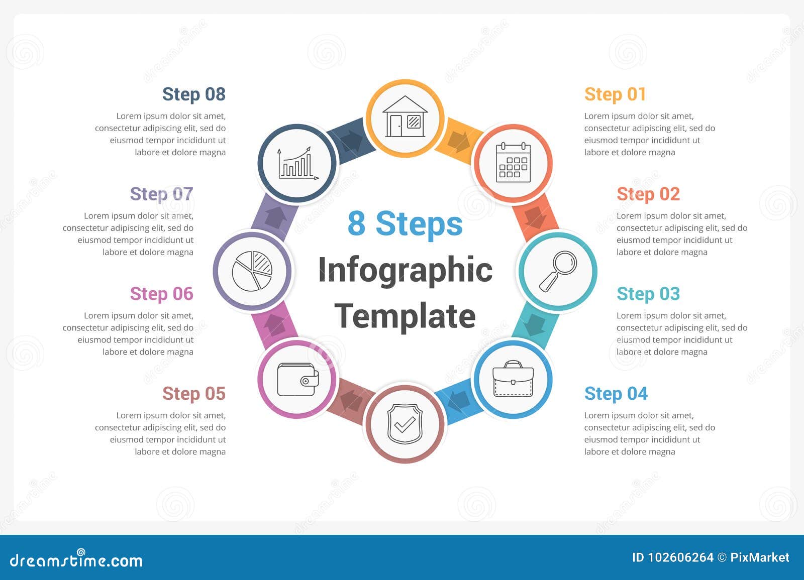 Circle Diagram with Eight Elements Stock Vector - Illustration of ...