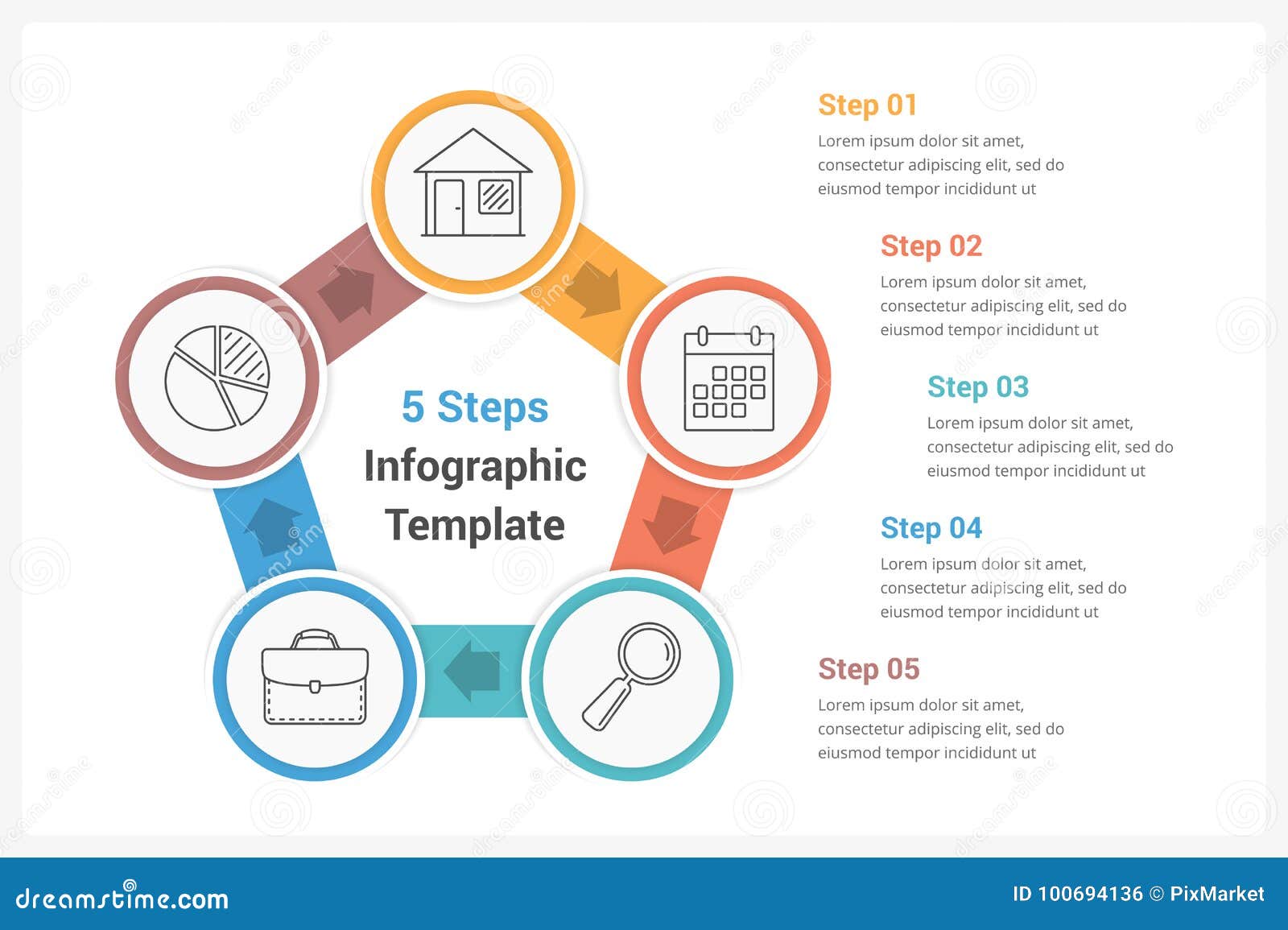 Circle Diagram with Five Elements Stock Vector - Illustration of layout ...