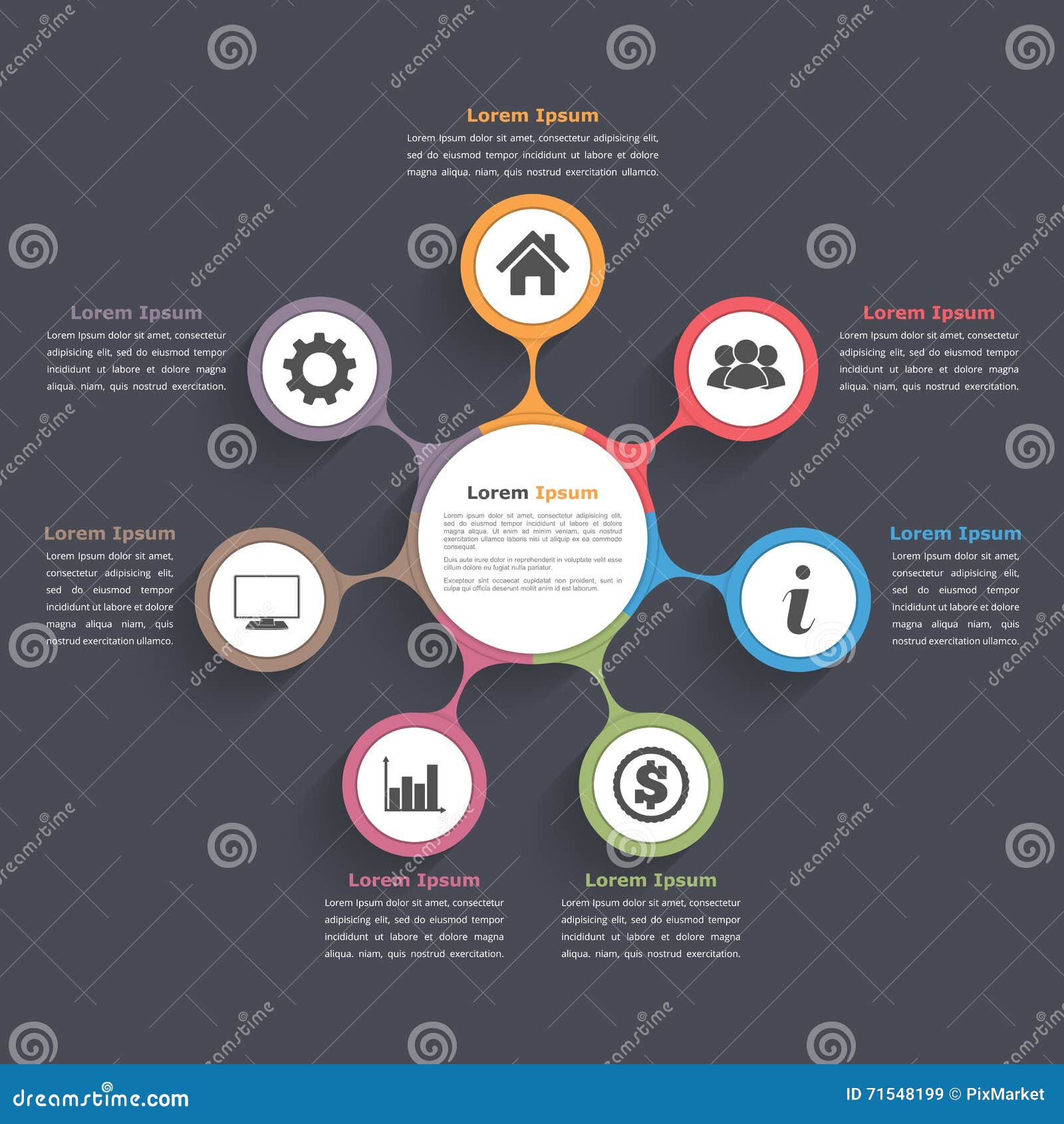 Diagram With Seven Circles Connected By Thin Lines. Template For Cycle ...