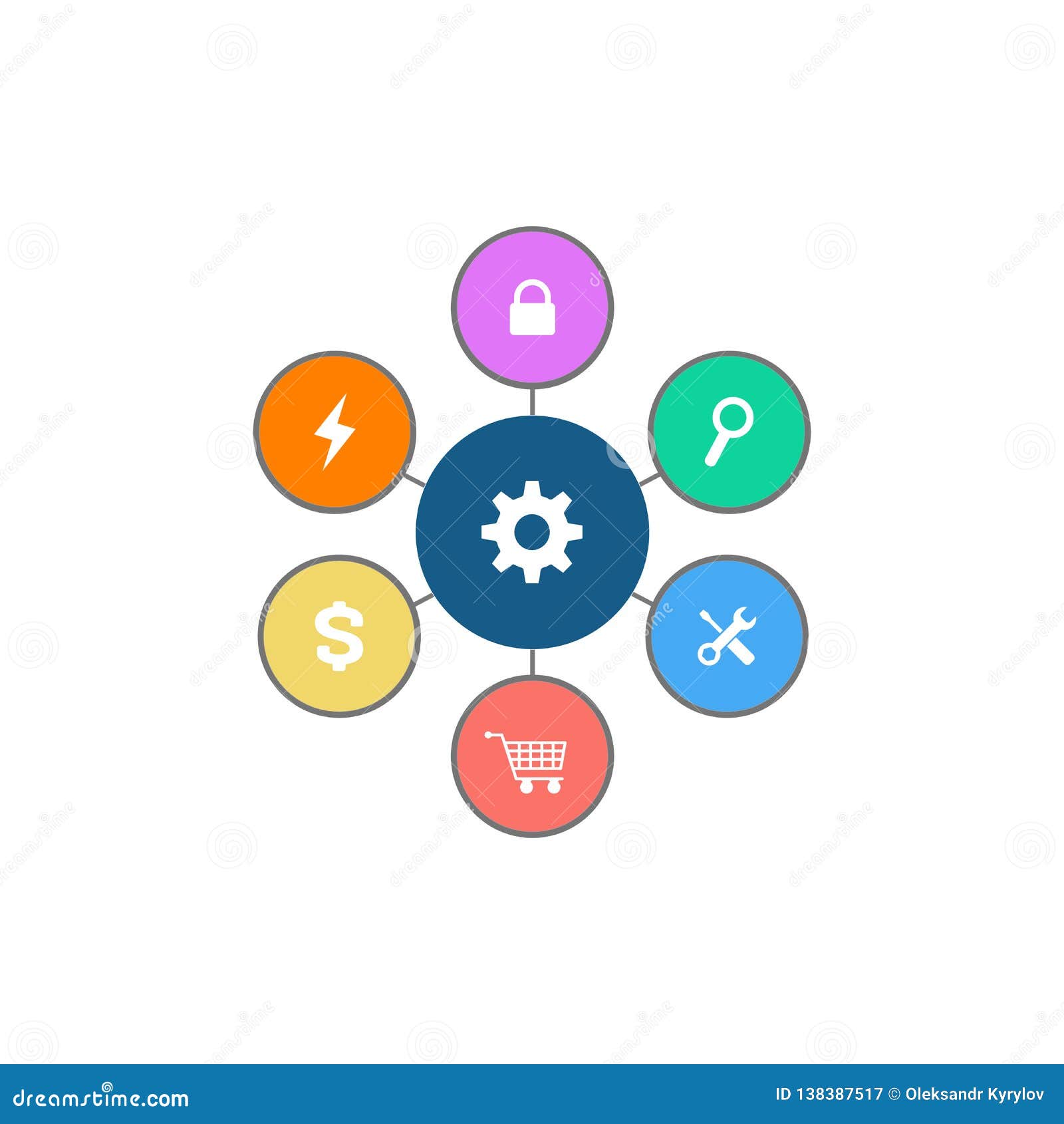 Circle Diagram with Six Elements, Infographic Template, Vector ...