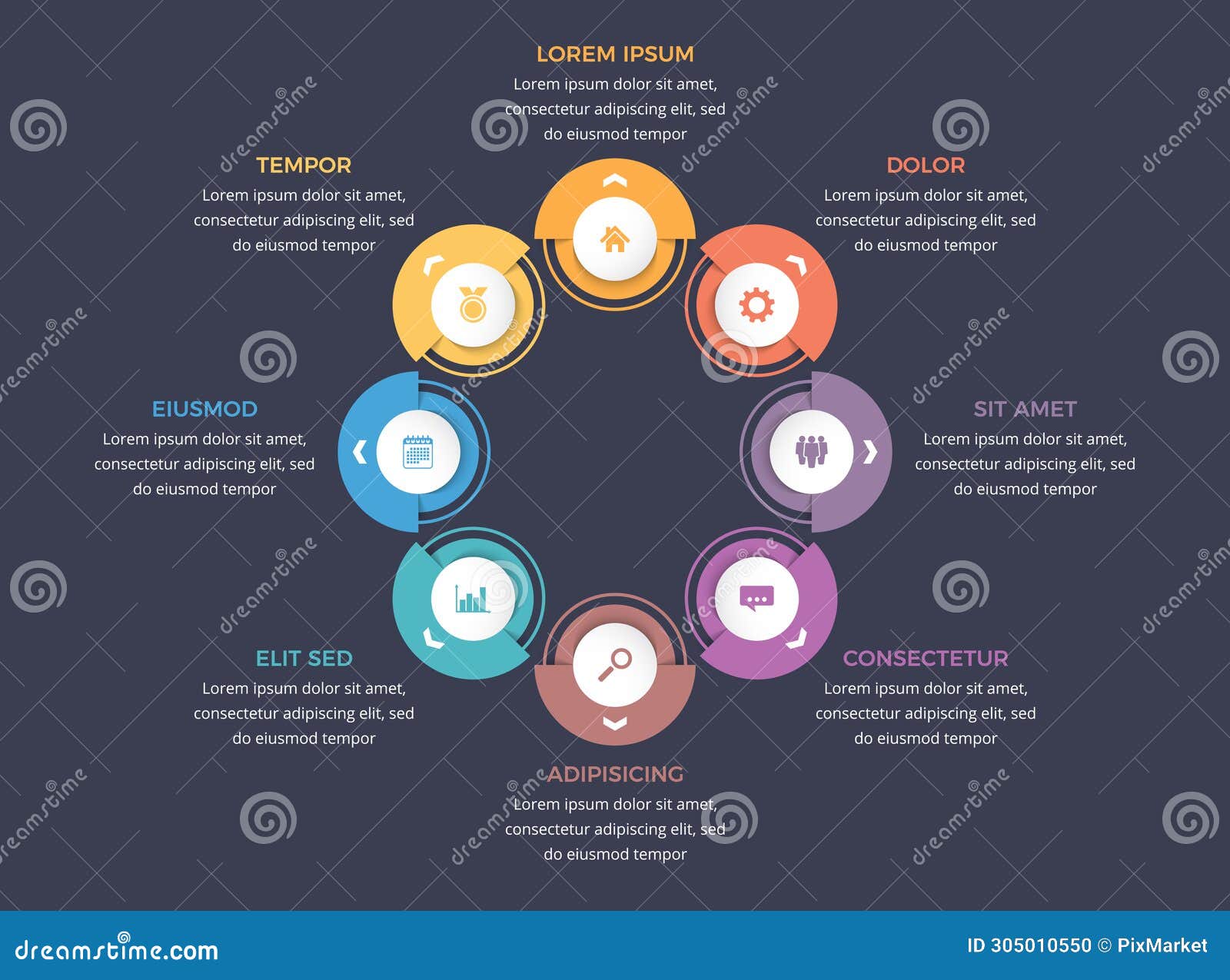 Circle Diagram Template - Eight Elements Stock Illustration ...