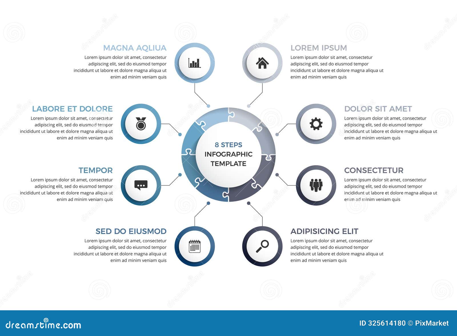 Circle Diagram Template - Eight Elements Stock Vector - Illustration of business, connection ...