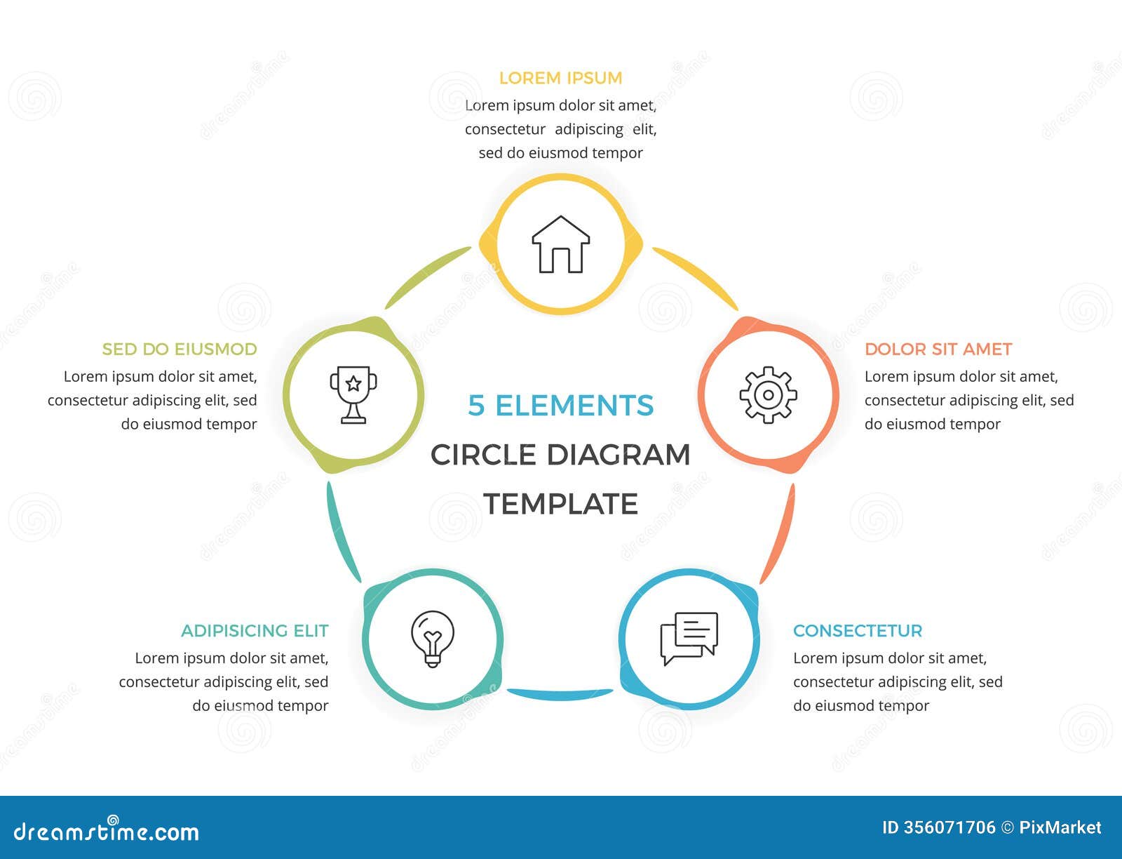 Circle Diagram Template stock illustration. Illustration of five - 356071706