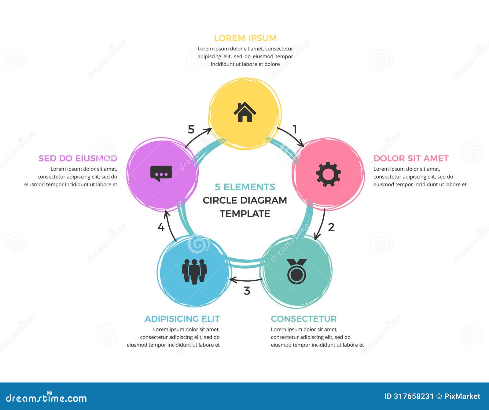 Circle Diagram Template - Five Elements Stock Vector - Illustration of ...