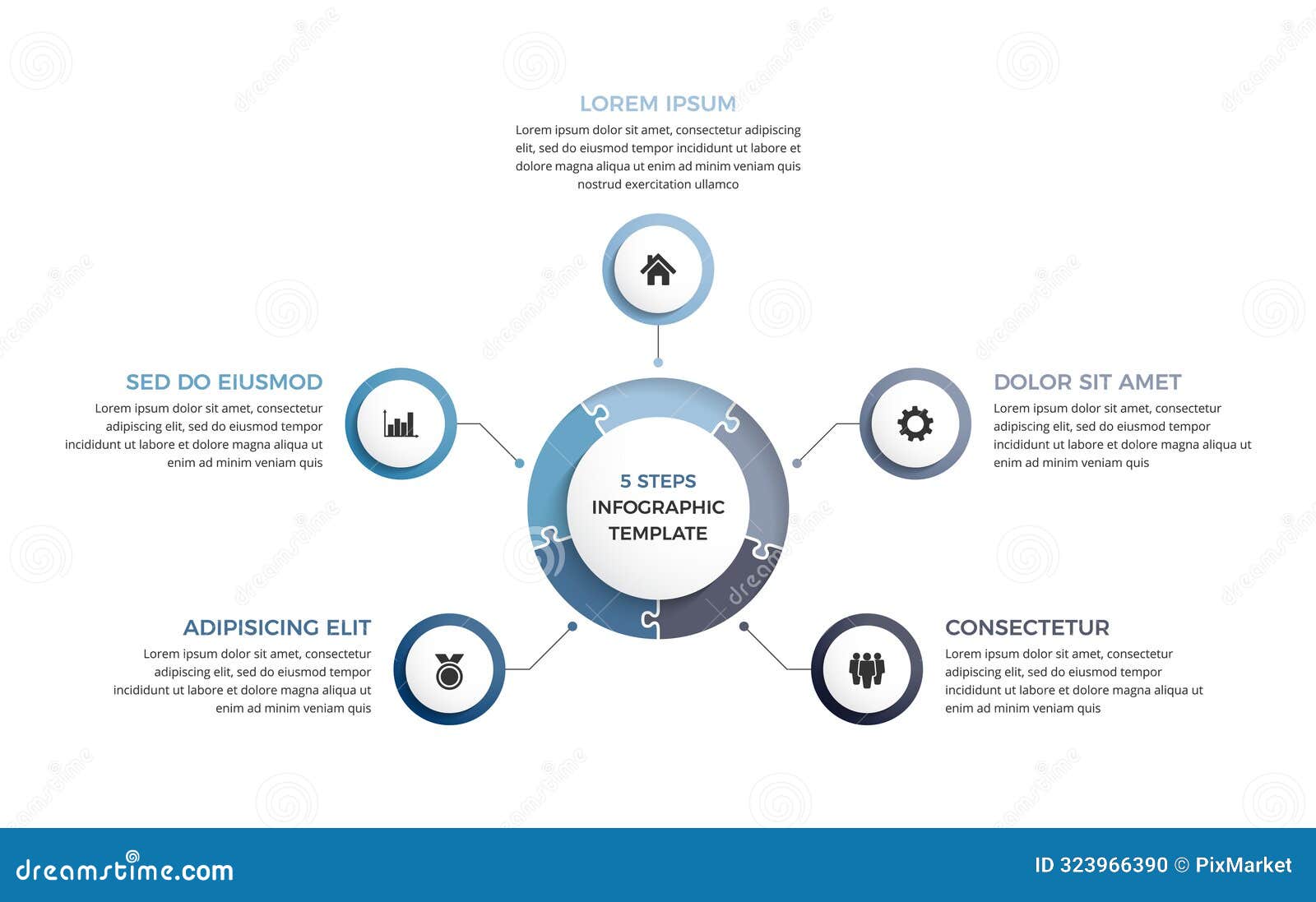 Circle Diagram Template - Five Elements Stock Illustration ...