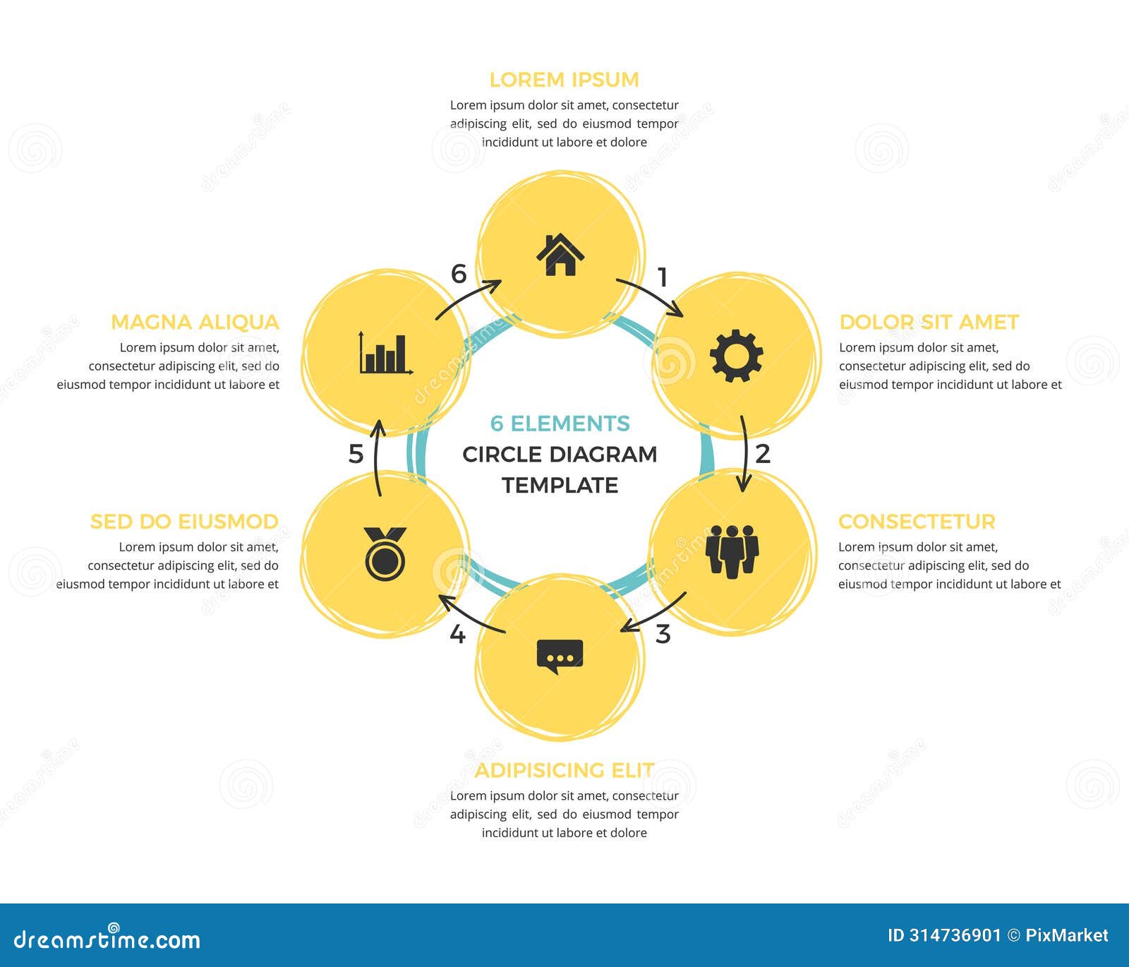 Circle Diagram Template - Six Elements Stock Vector - Illustration of ...