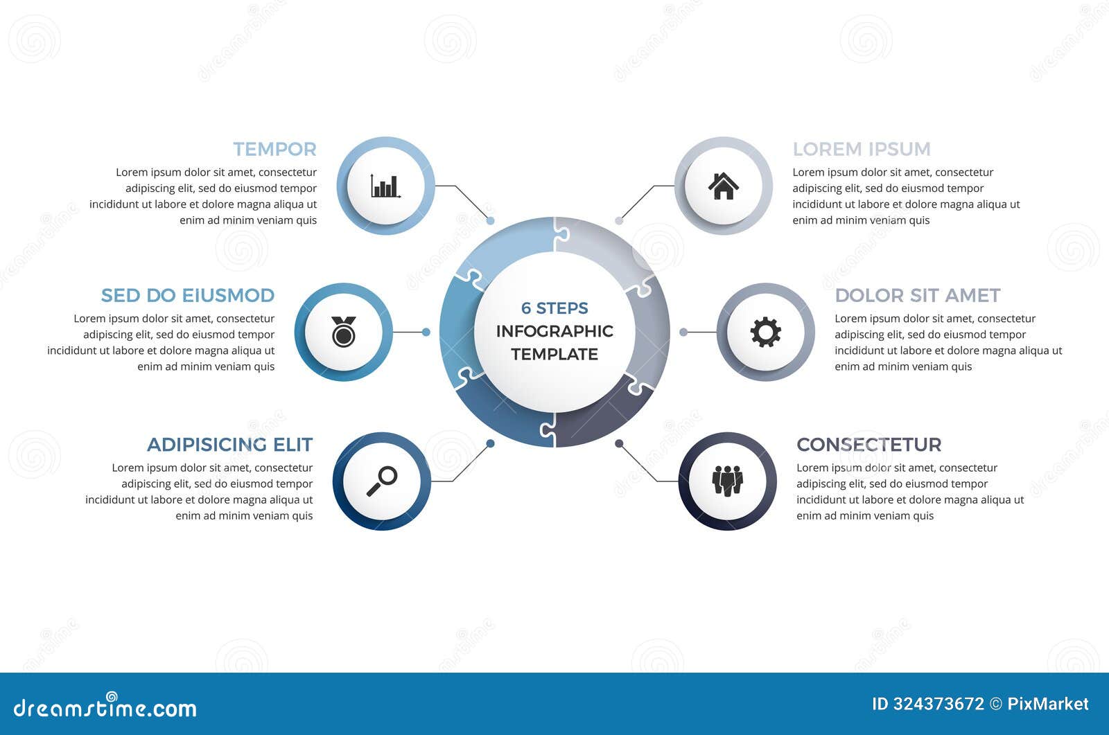 Circle Diagram Template - Six Elements Stock Illustration ...