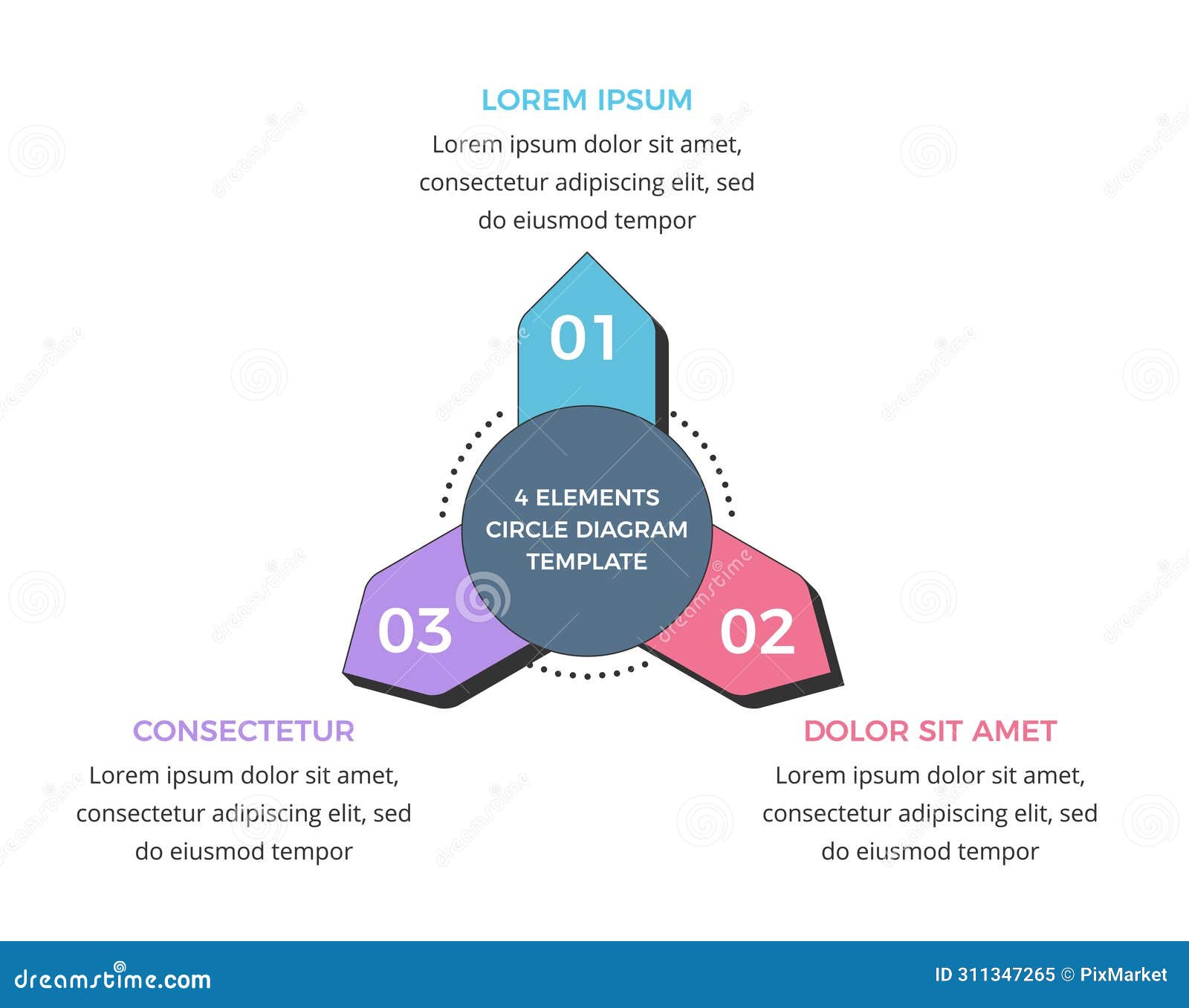 Circle Diagram Template - Three Elements Stock Vector - Illustration of ...