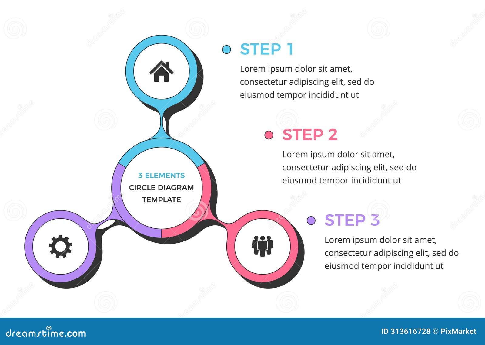 Circle Diagram Template - Three Elements Stock Vector - Illustration of info, circular: 313616728