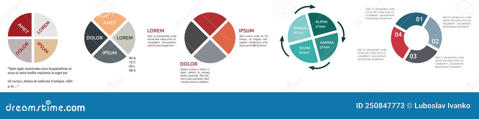 Circle Divided in Four Equal Parts, Different Versions - Infographics ...