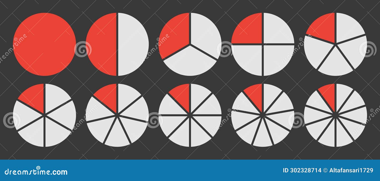 Circle Divided into 1-10 Parts in Red Colour. Stock Vector ...