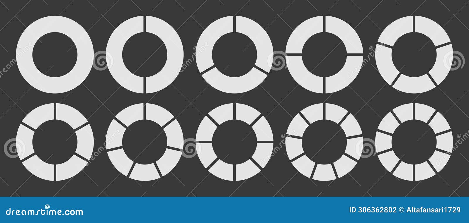 Circle Divided into 1-10 Parts in White Color. Stock Illustration ...