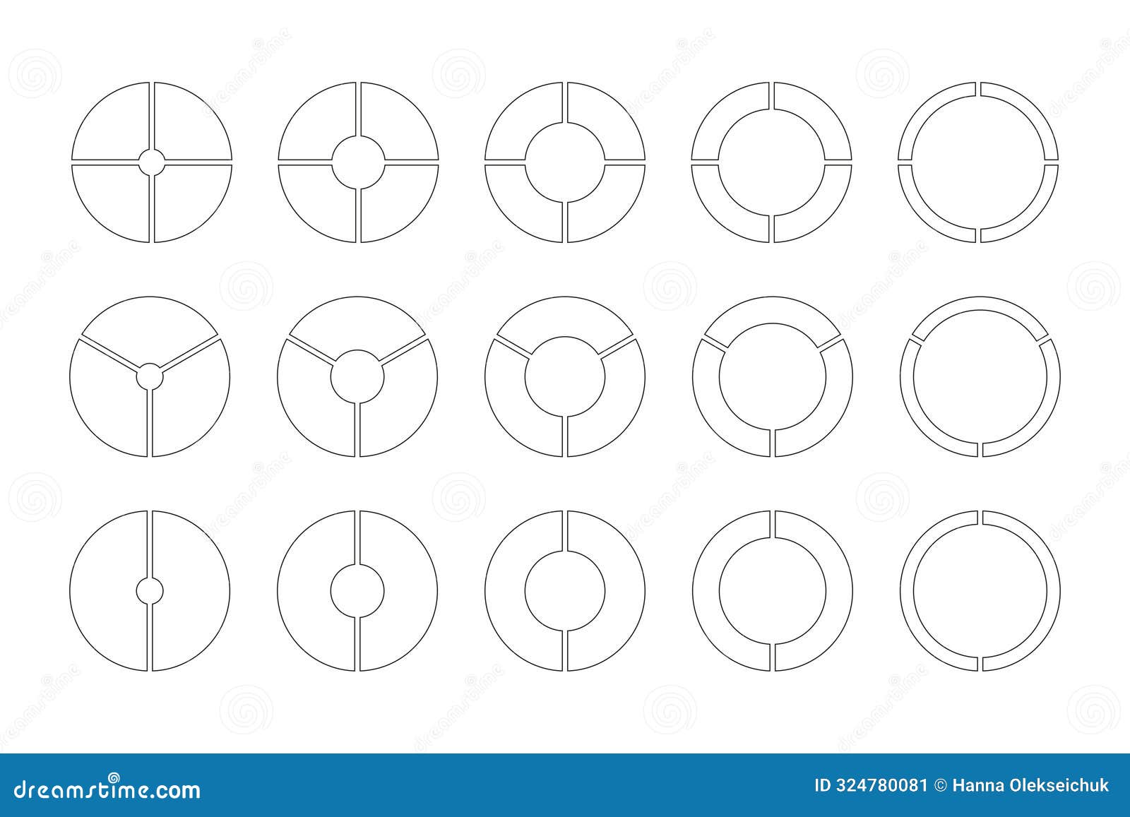 Circle Division On Equal Parts. Wheel Round Divided Diagrams With One ... Circle Division On Equal Parts. Wheel Round Divided Diagrams With One ...
