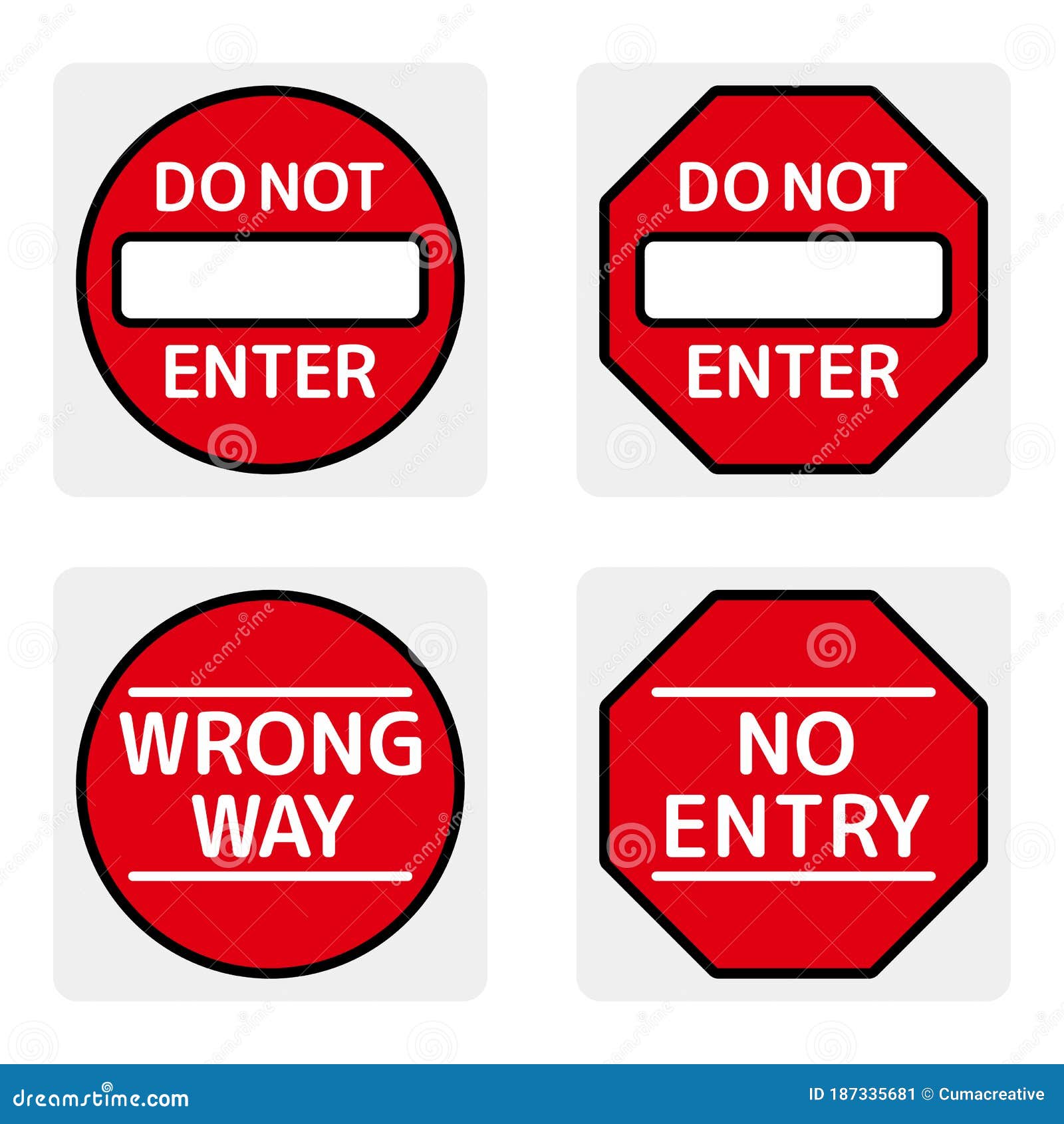 Circle Do Not Enter Sign, Wrong Way and Octagonal No Entry. Vector ...