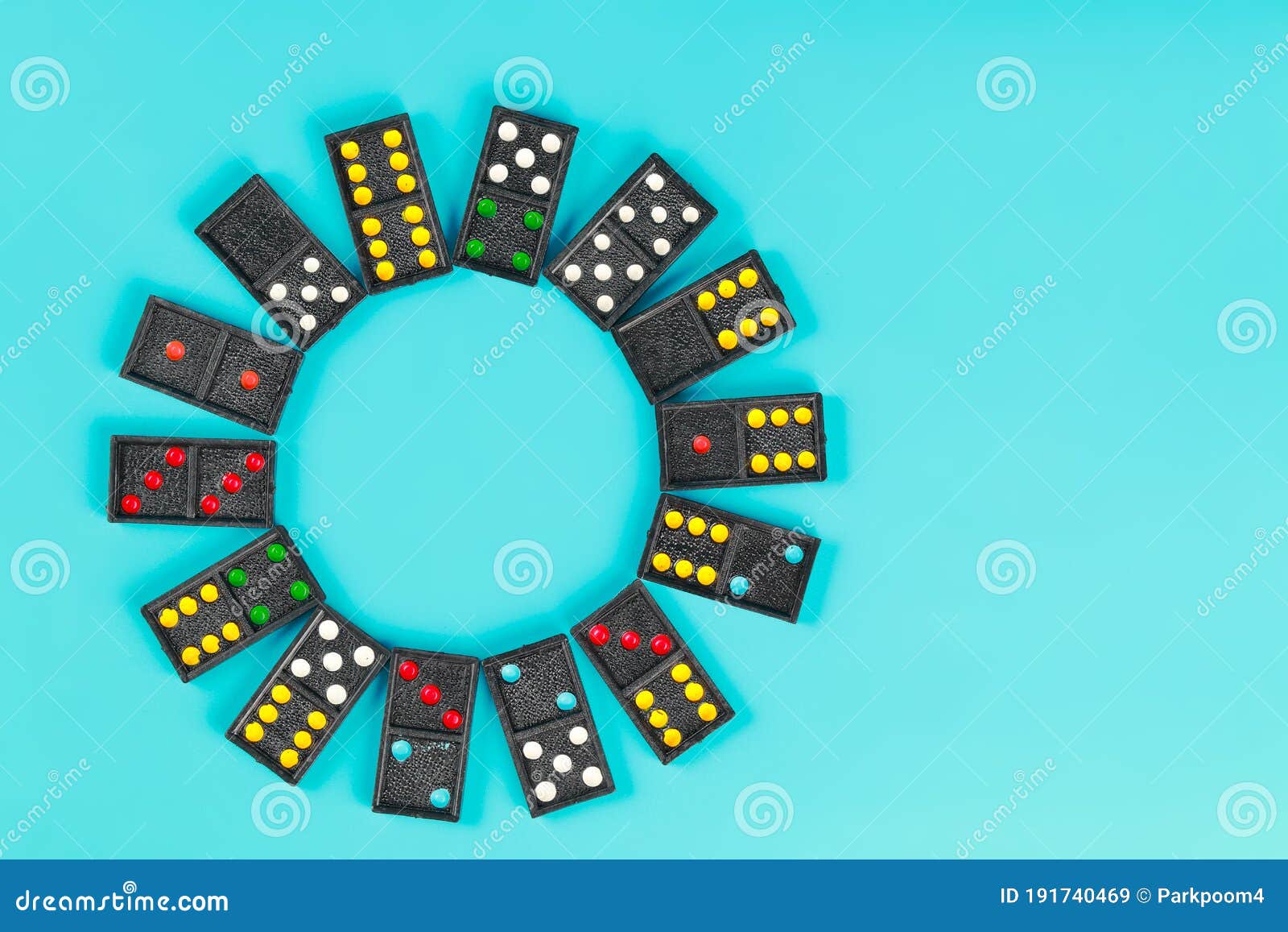 Circle of Domino on Blue Background Stock Image - Image of position ...