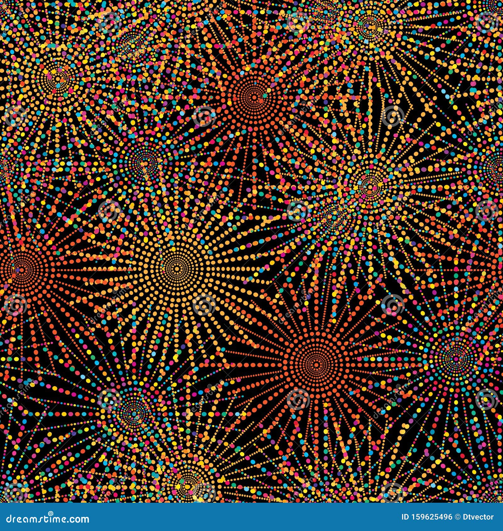 Circle Dot Sun Ray Black Night Seamless Pattern Stock Vector ...