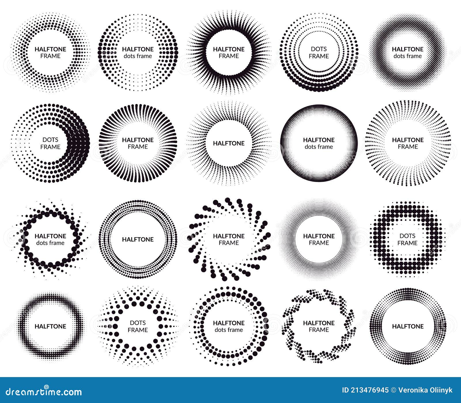 Circle Dotted Frames. Gradient Halftone Dots Pattern Shapes, Dot Spray Gradation Halftone Frames ...
