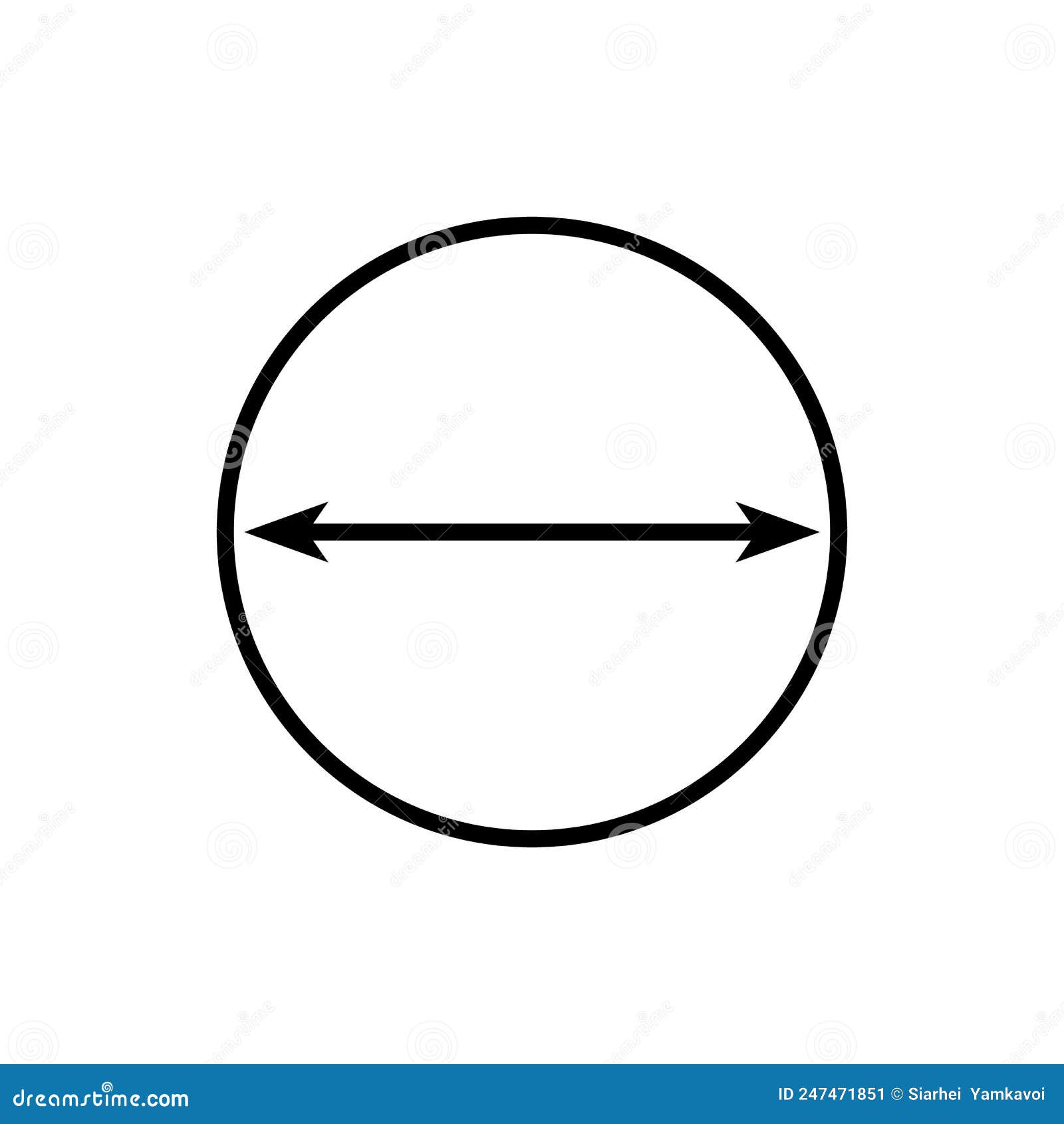 Circle with Double Arrow Inside. Vector Drawing Round Shape with Size ...