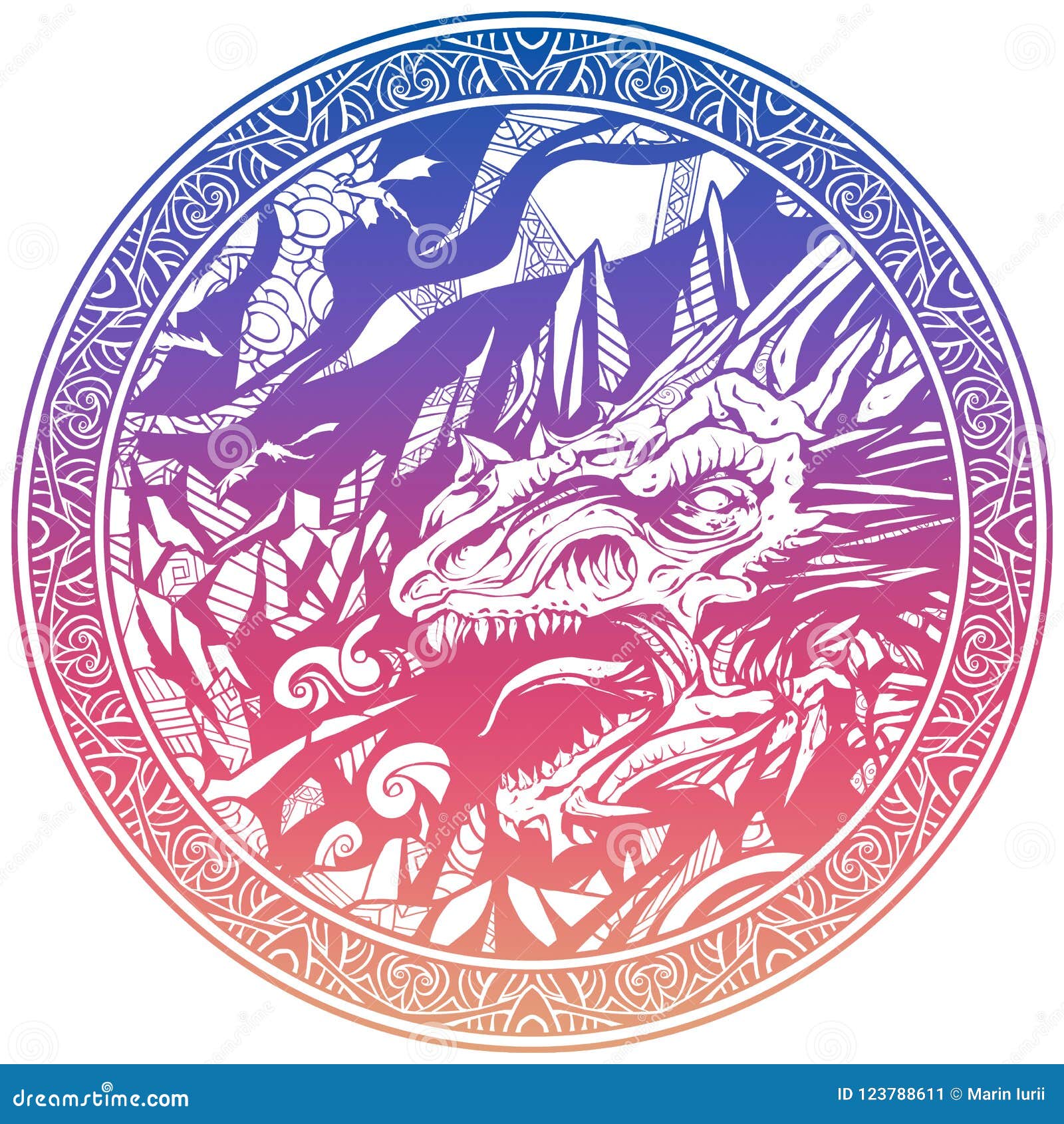 Circle with dragon image stock illustration. Illustration of orange ...