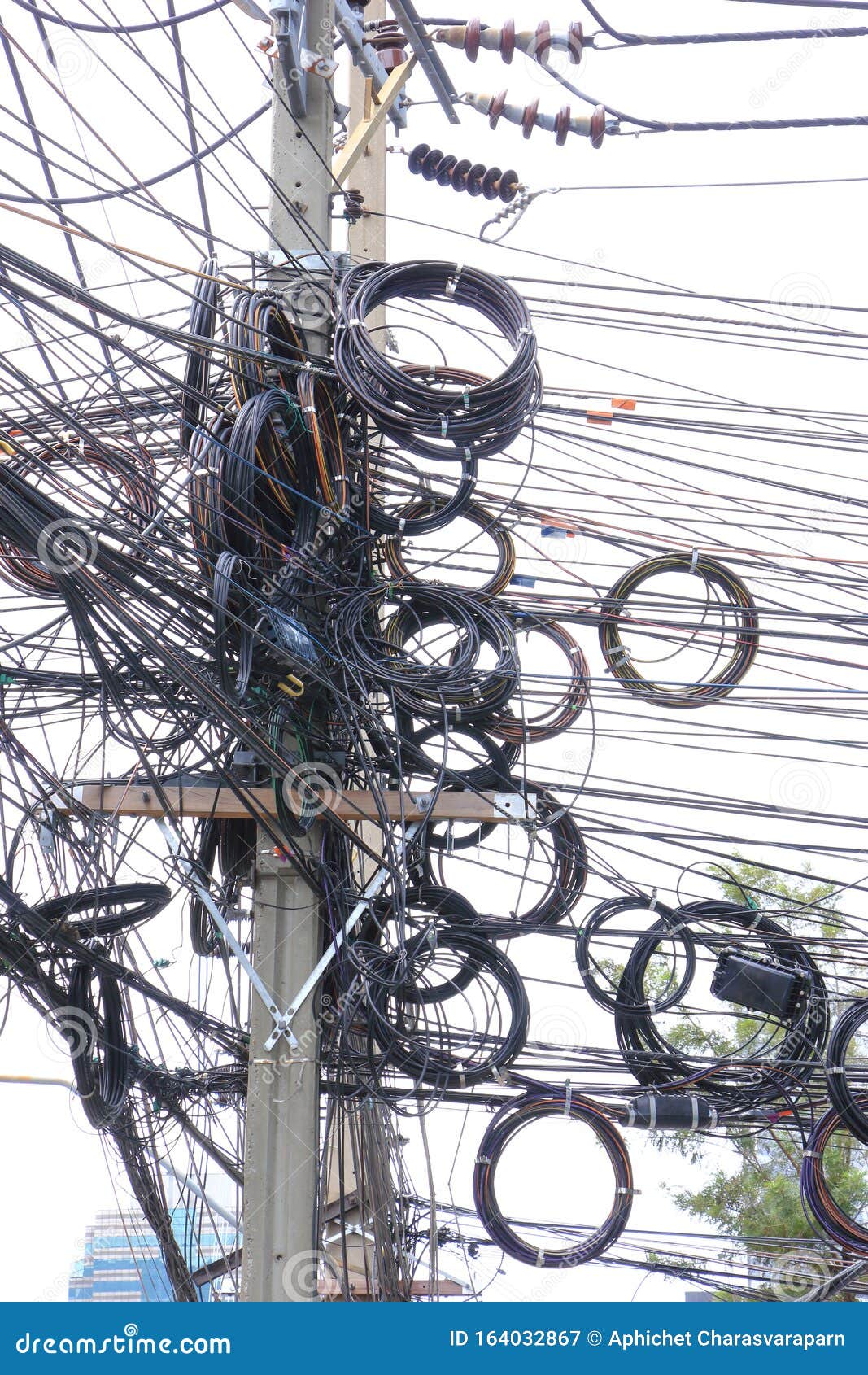 Circle of Electric Cable on Pole Stock Image - Image of network, high ...