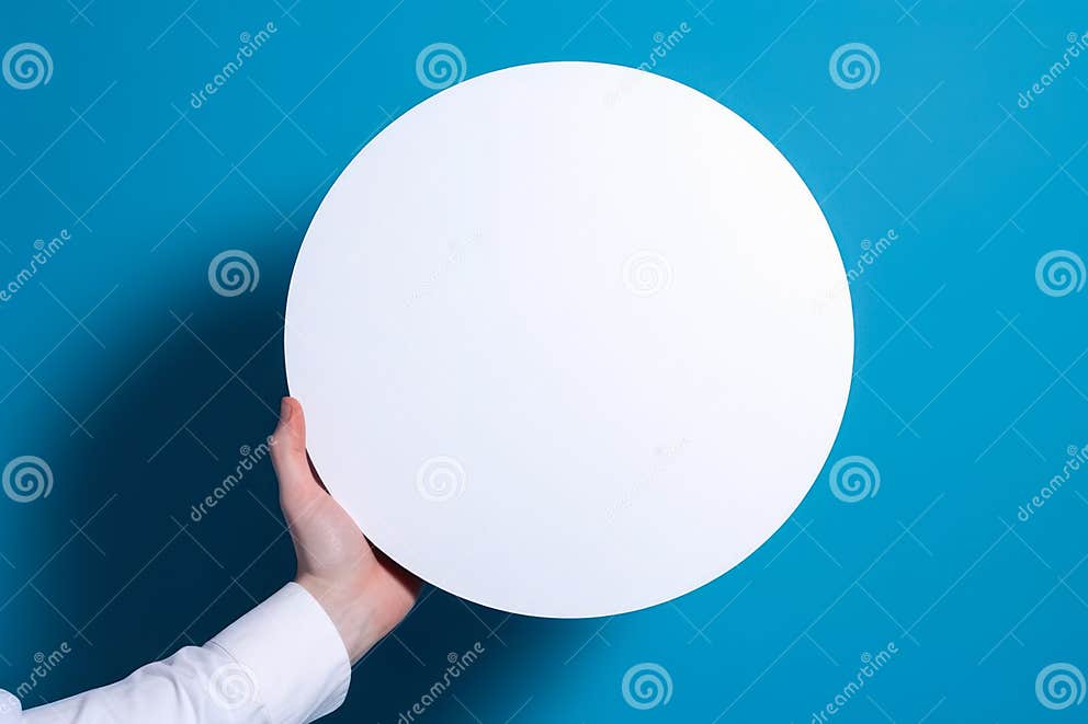 Circle Empty White Mockup in Hand on Blue Background Generative Ai ...