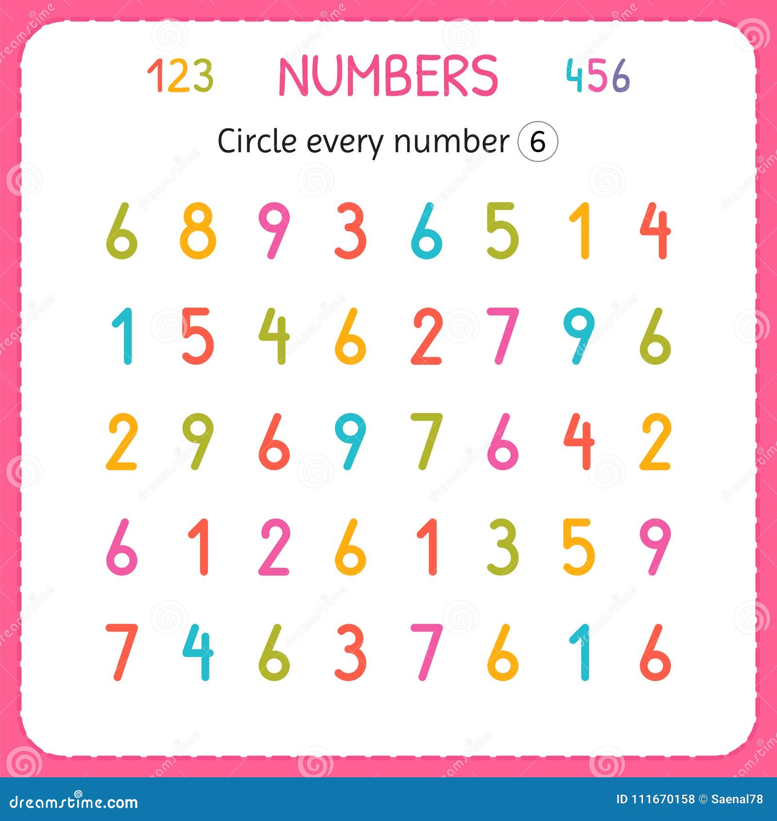Circle Every Number Six. Numbers For Kids. Worksheet For Kindergarten ... Circle Every Number Six. Numbers For Kids. Worksheet For Kindergarten ...