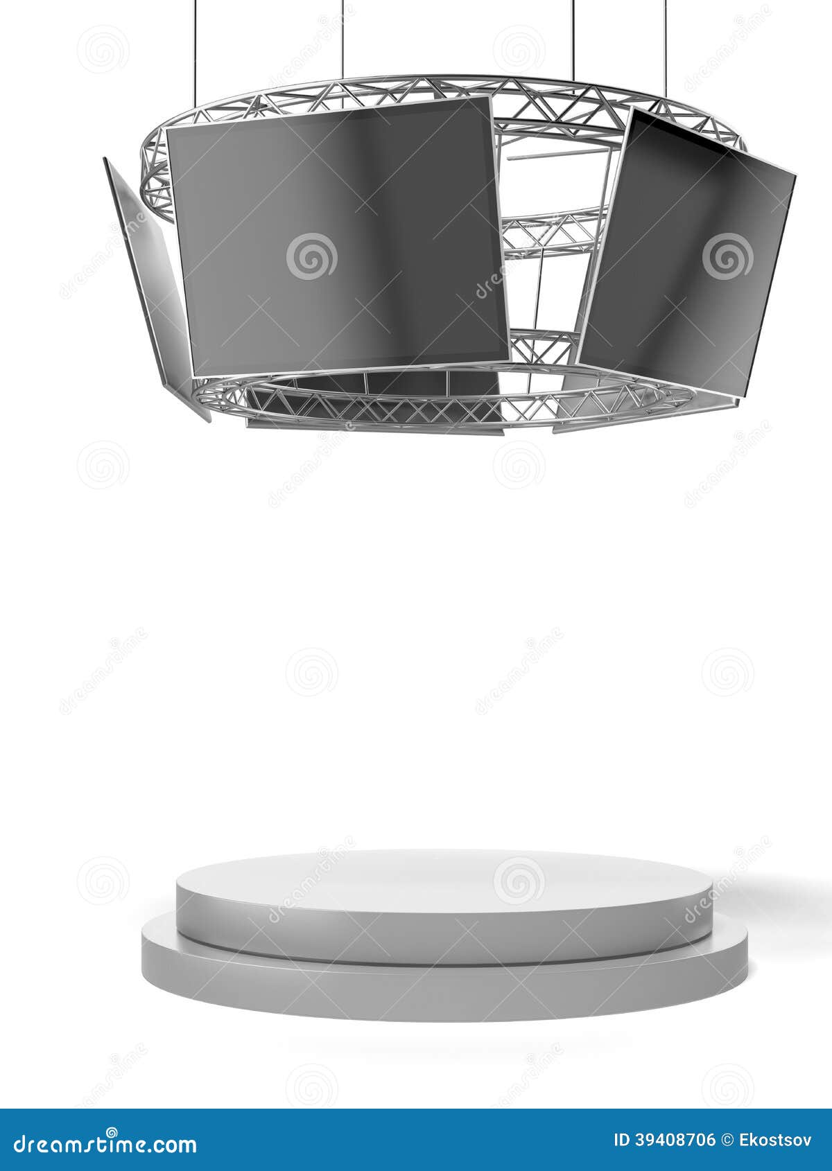 Circle Exhibition Stand with Tv and Pedestal Stock Photo - Image of ...
