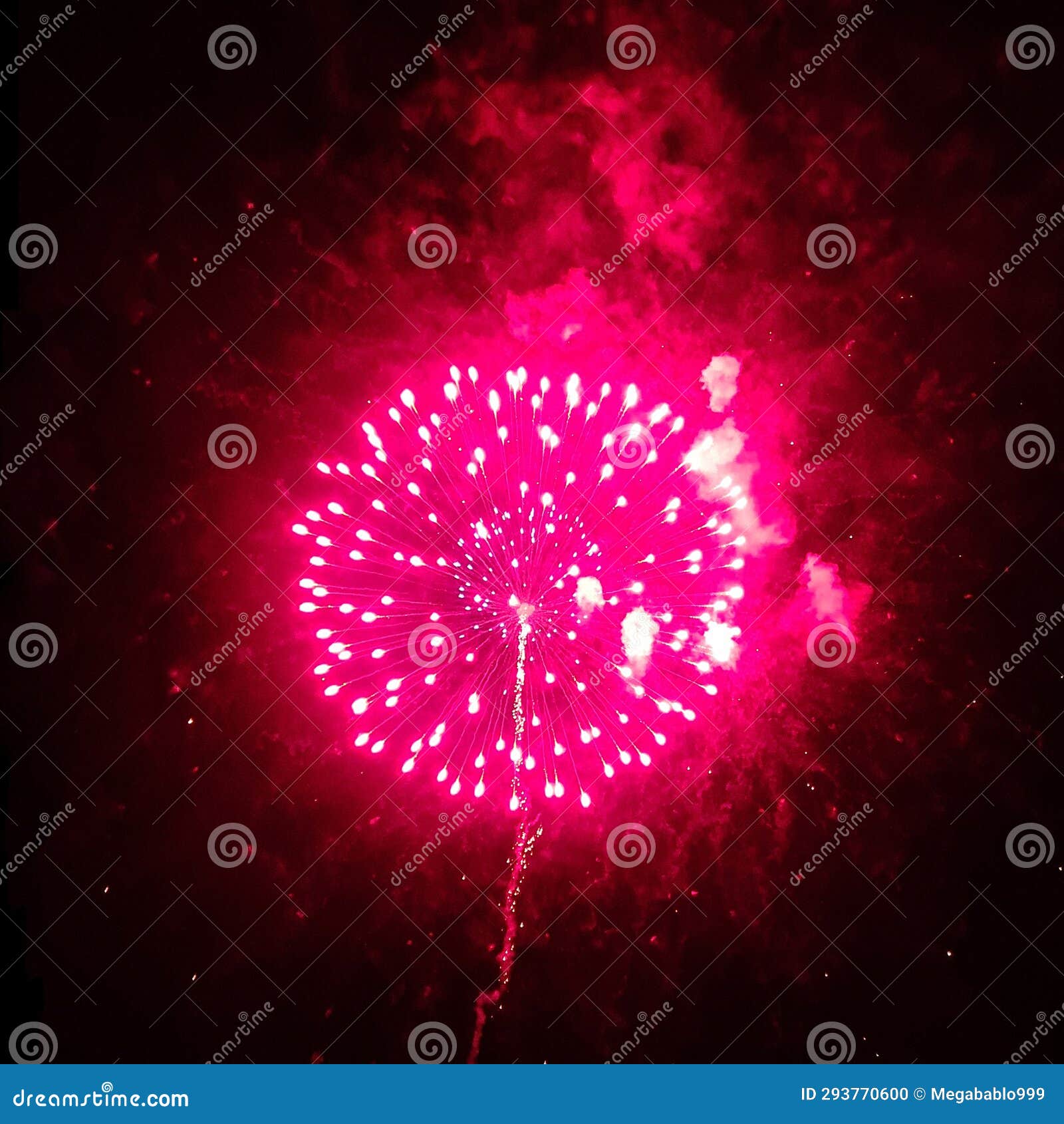 Circle Explosion of Festive Real Fireworks with Red Smoke on Black ...