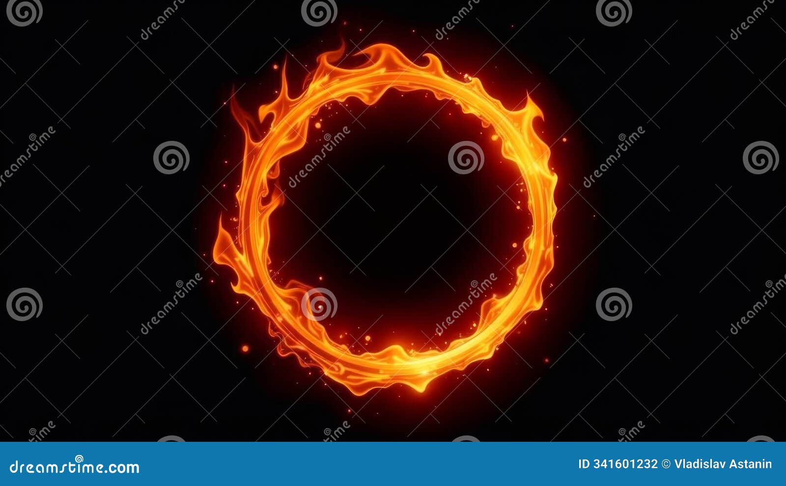 Circle of Fire Flame on Black Background. Stock Illustration ...