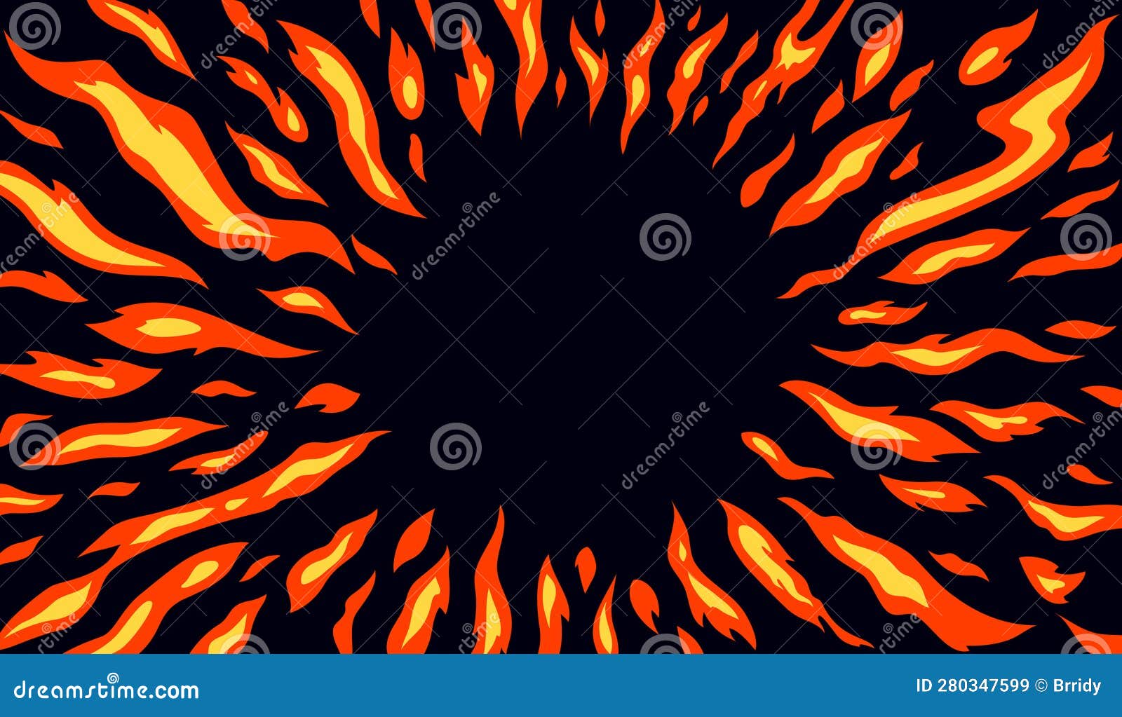Circle Fire Flame Pattern on Dark Background. Ring Fiery Frame in ...