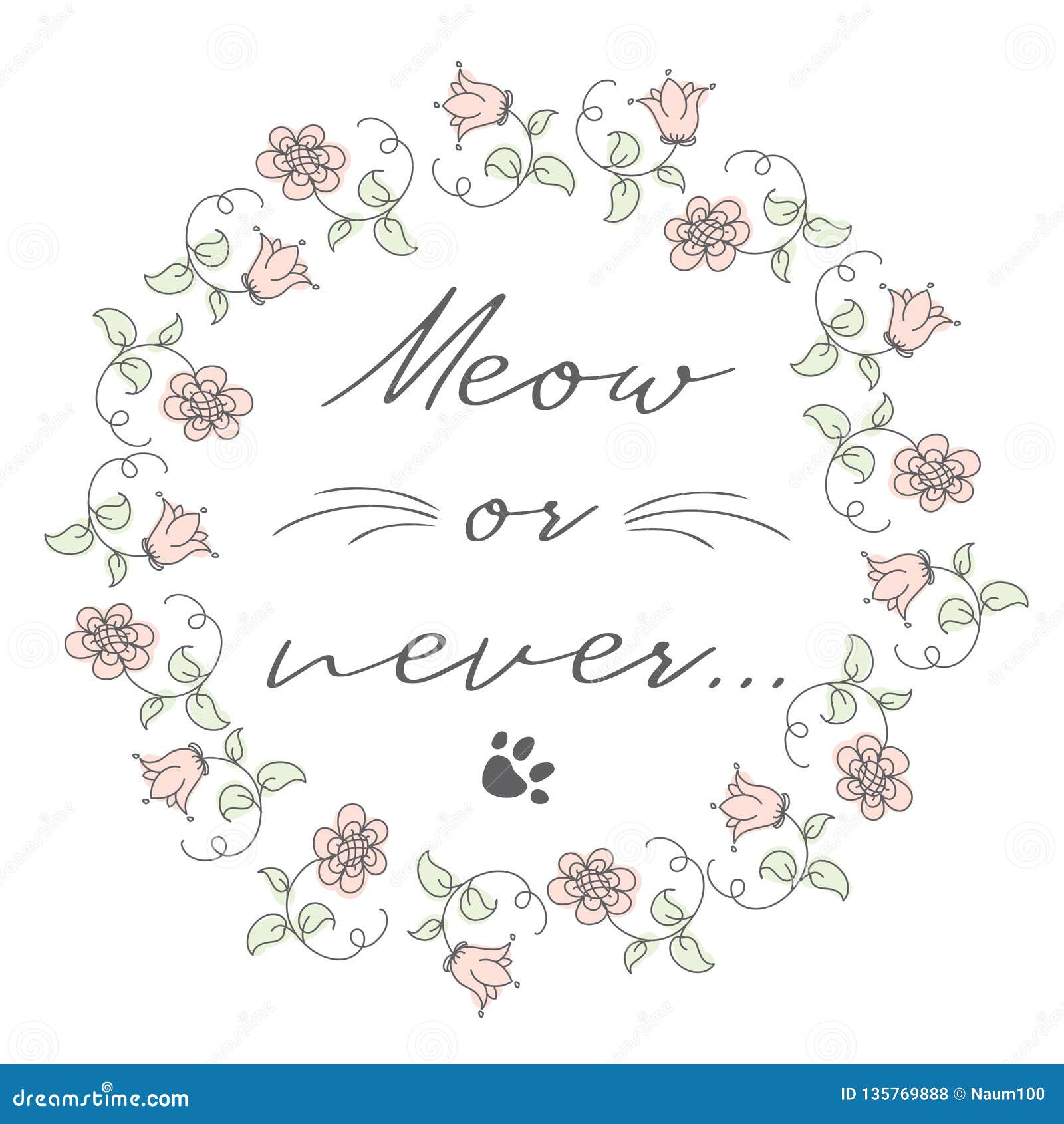 Meow Or Never Typography Design Cartoon Vector | CartoonDealer.com ...