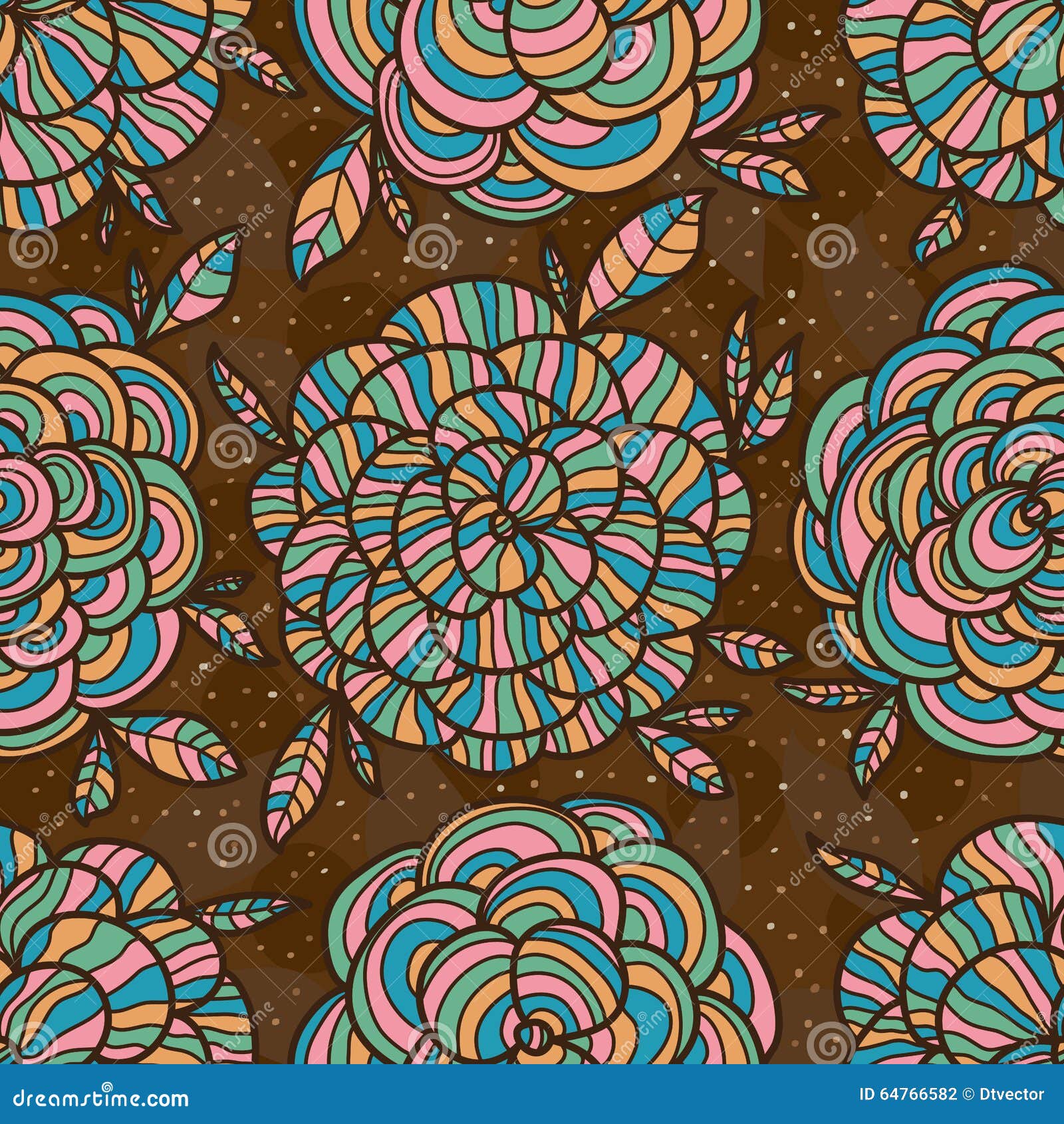 Circle Flower Style Color Drawing Seamless Pattern Stock Vector ...