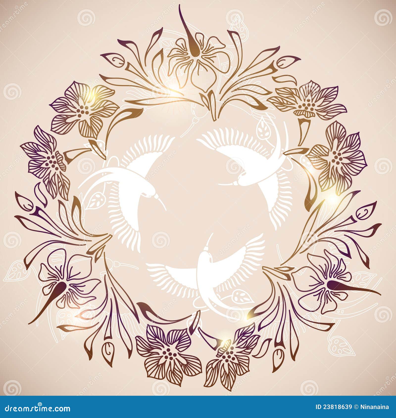 Circle of Flowers and Birds Stock Vector - Illustration of ornate ...
