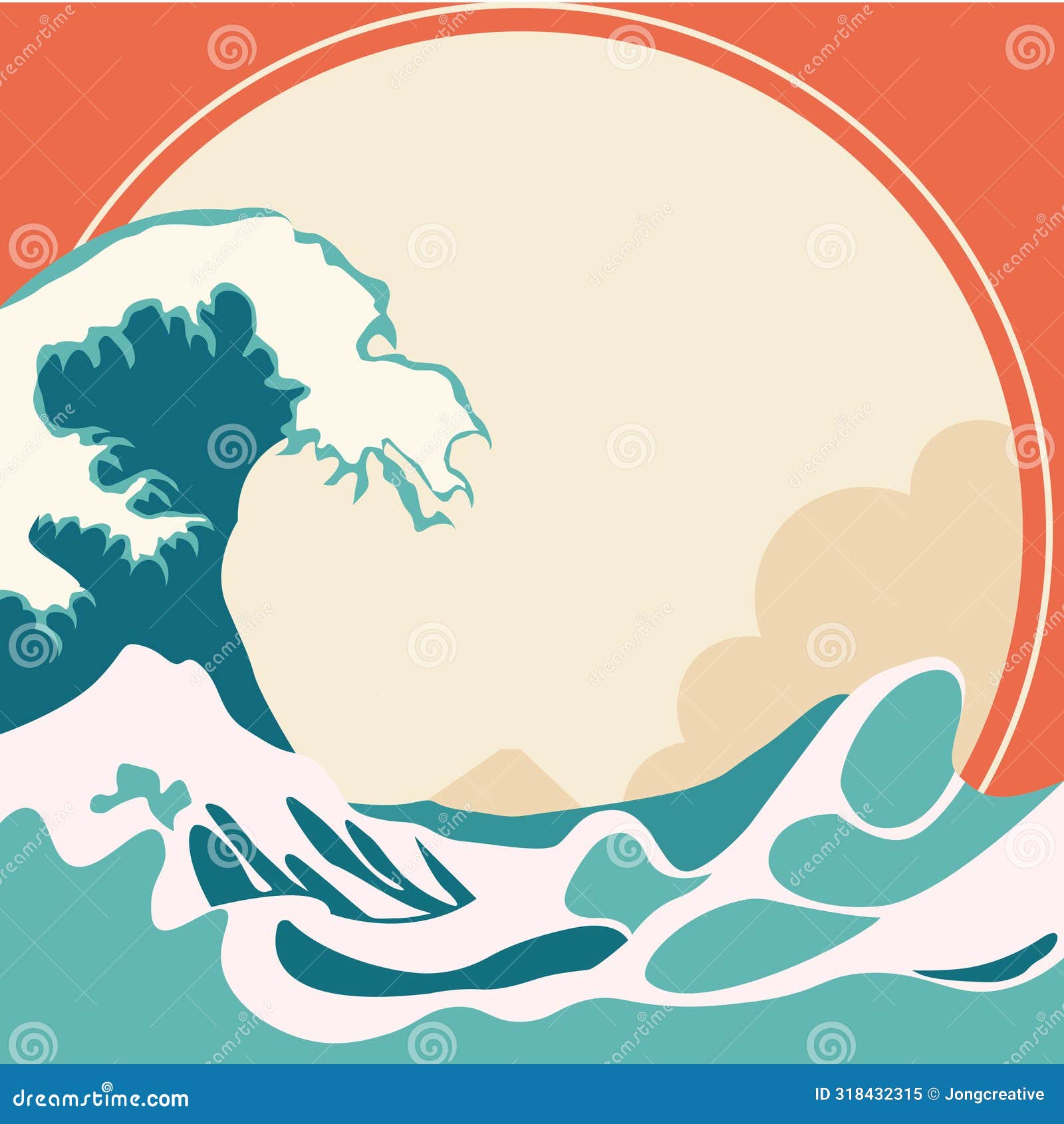 Circle Frame Background with Blue Sea Ocean Water Waves and Copy Space ...
