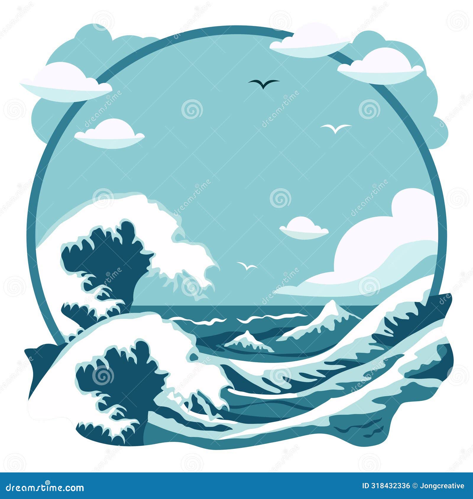 Circle Frame Background with Blue Sea Ocean Water Waves in Summer Stock ...