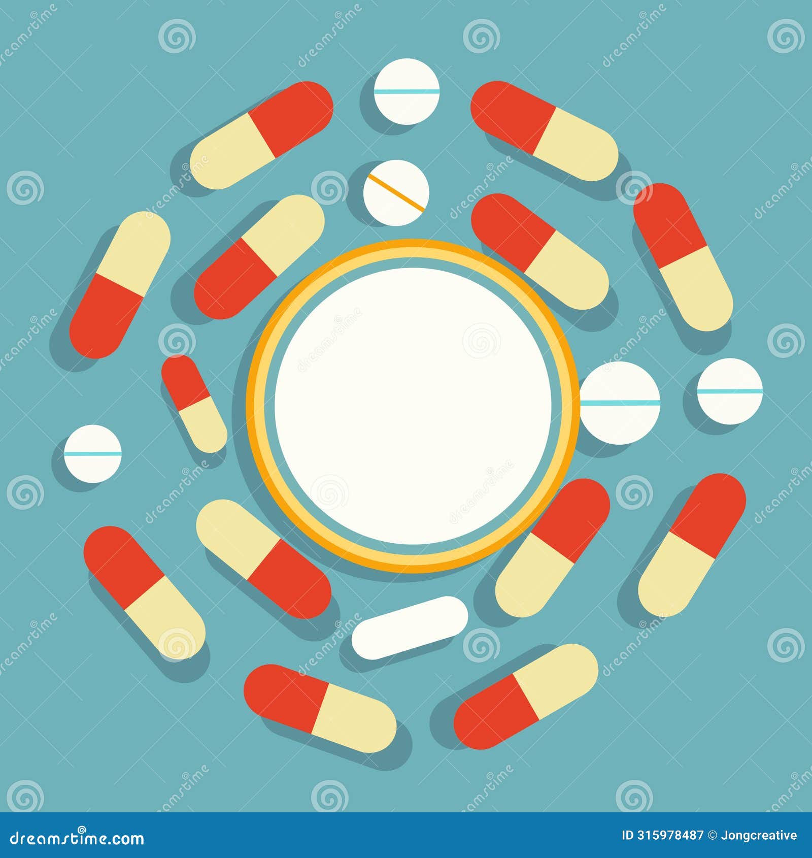 Circle Frame Background with Drugs Medicine Pill and Copy Space in the ...