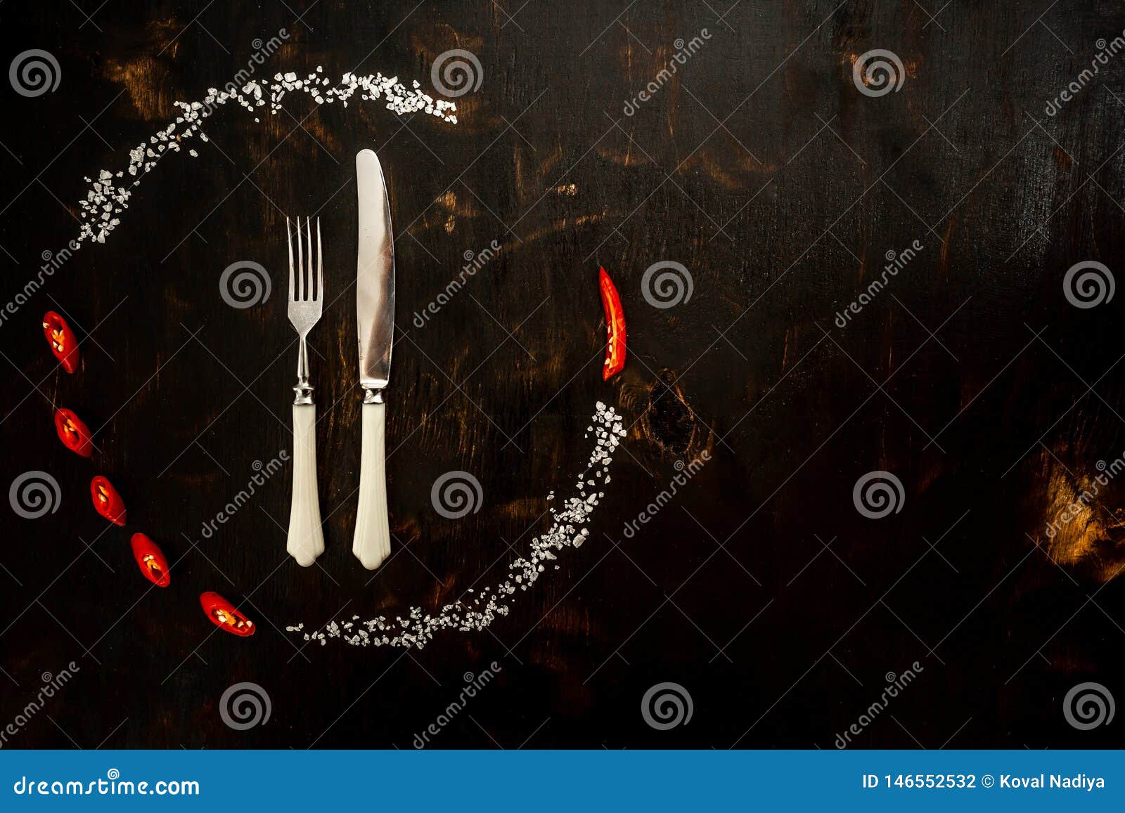 Circle Frame Composition Chilli Peppers and Spices with a Fork and a ...
