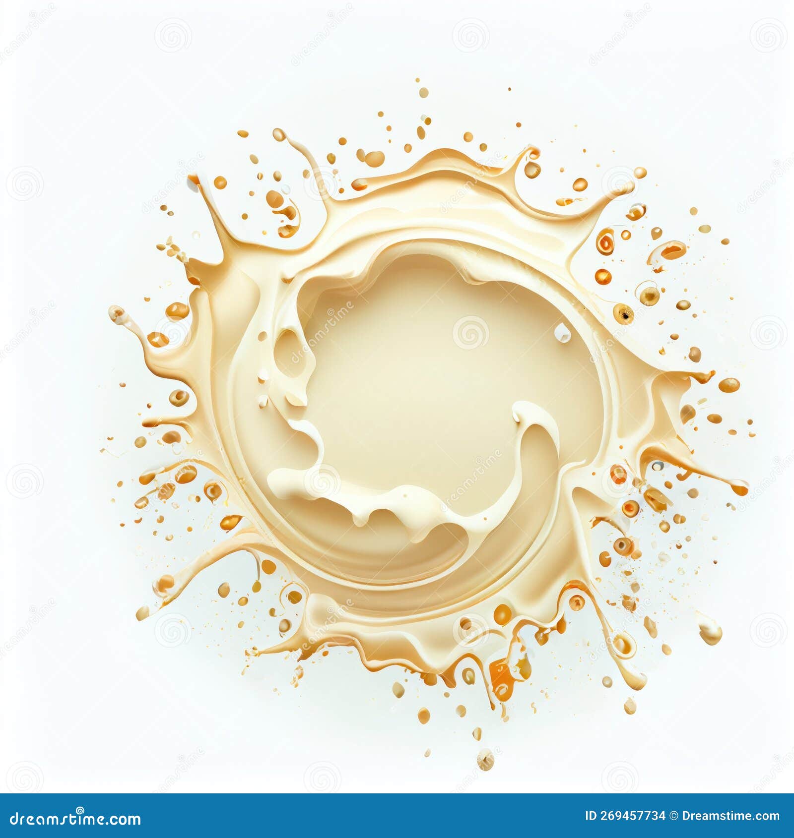 A Circle Frame with Cream Splashes on White Background. Stock ...
