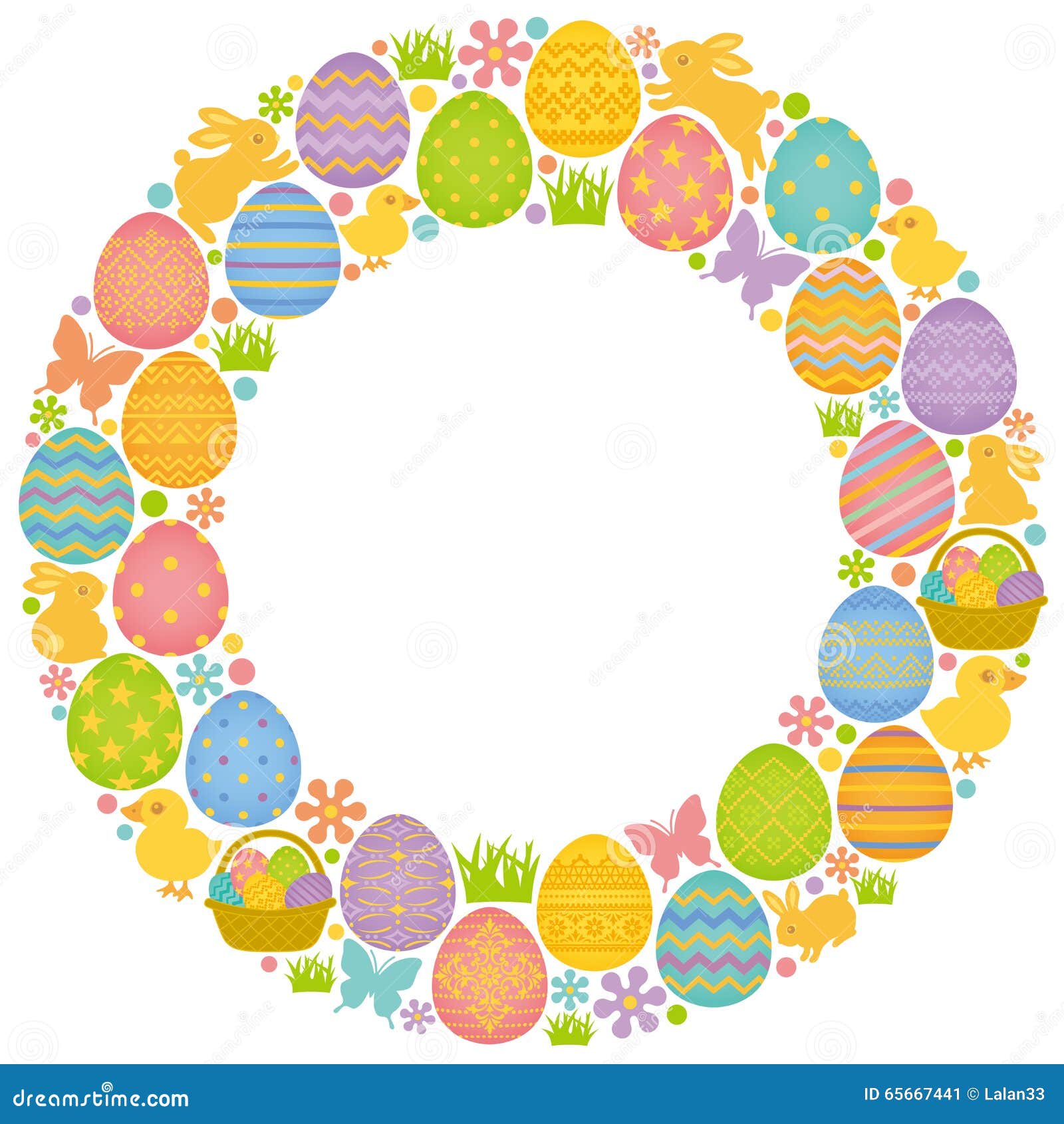 Circle Frame with Easter Eggs, Bunnies and Chicks. Stock Vector ...