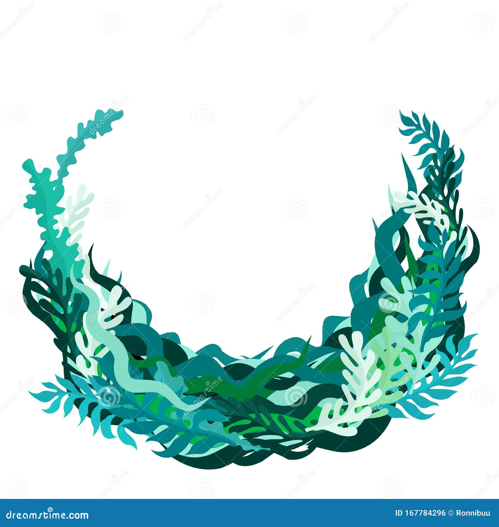 Circle Frame of Grass, Algae and Water. Marine Design. Greens and ...
