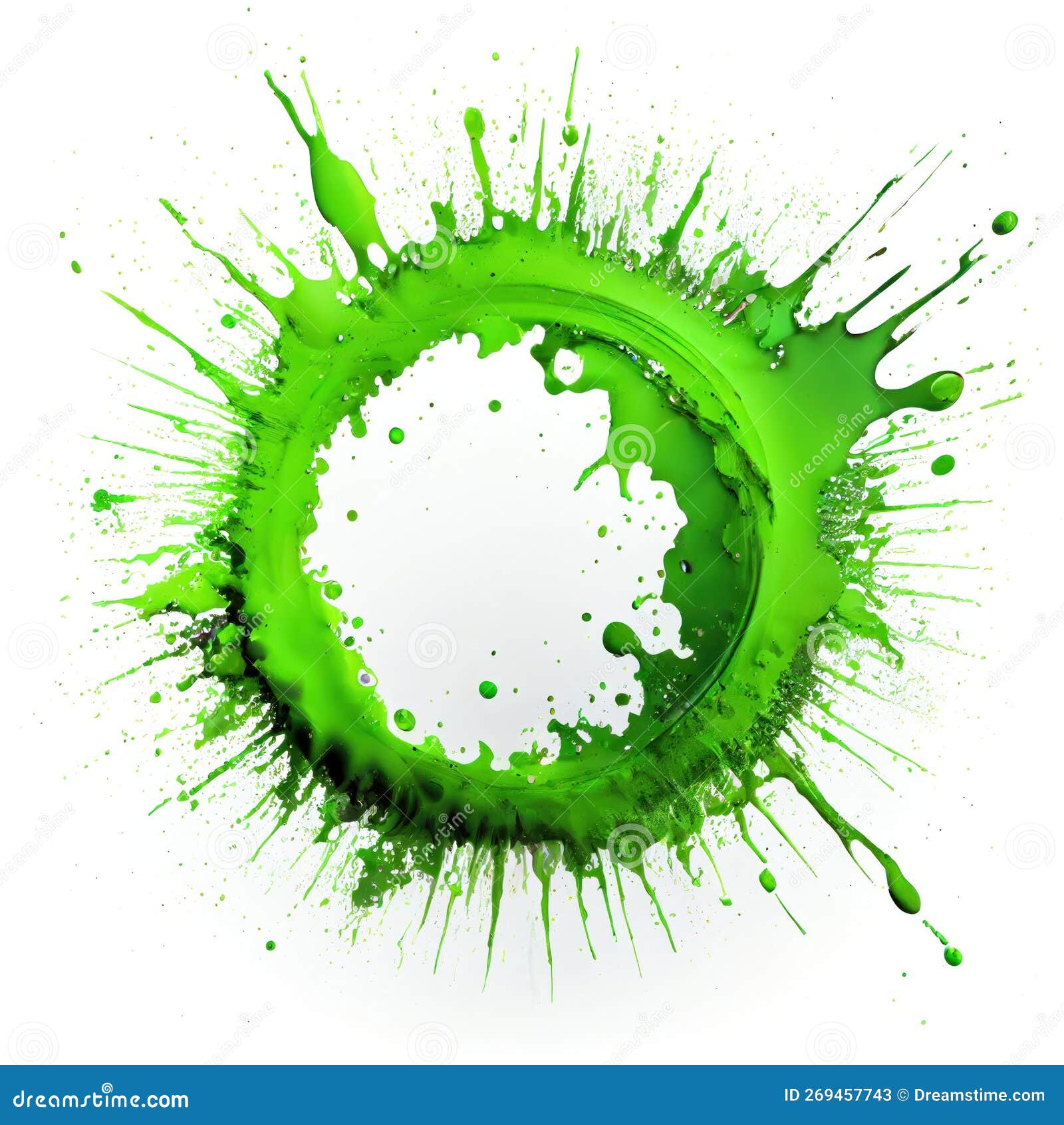 A Circle Frame with Green Paint Splashes on White Background. Stock ...