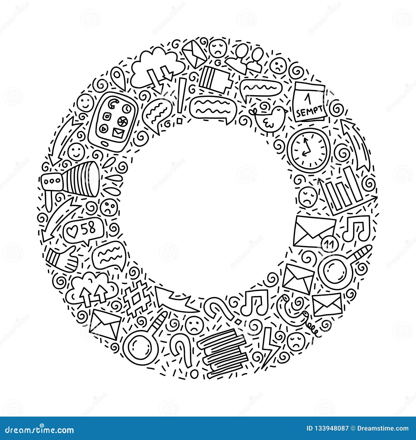Circle Frame with Informational Overload Illustration Stock Vector ...