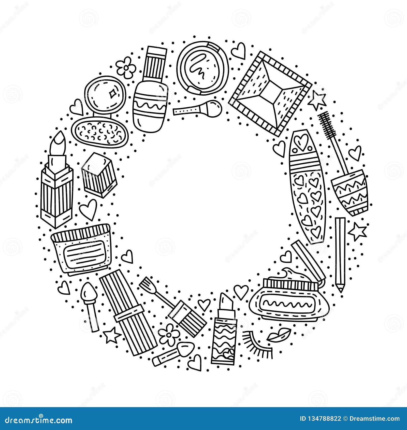 Circle Frame with Makeup Doodle Illustration Stock Vector ...
