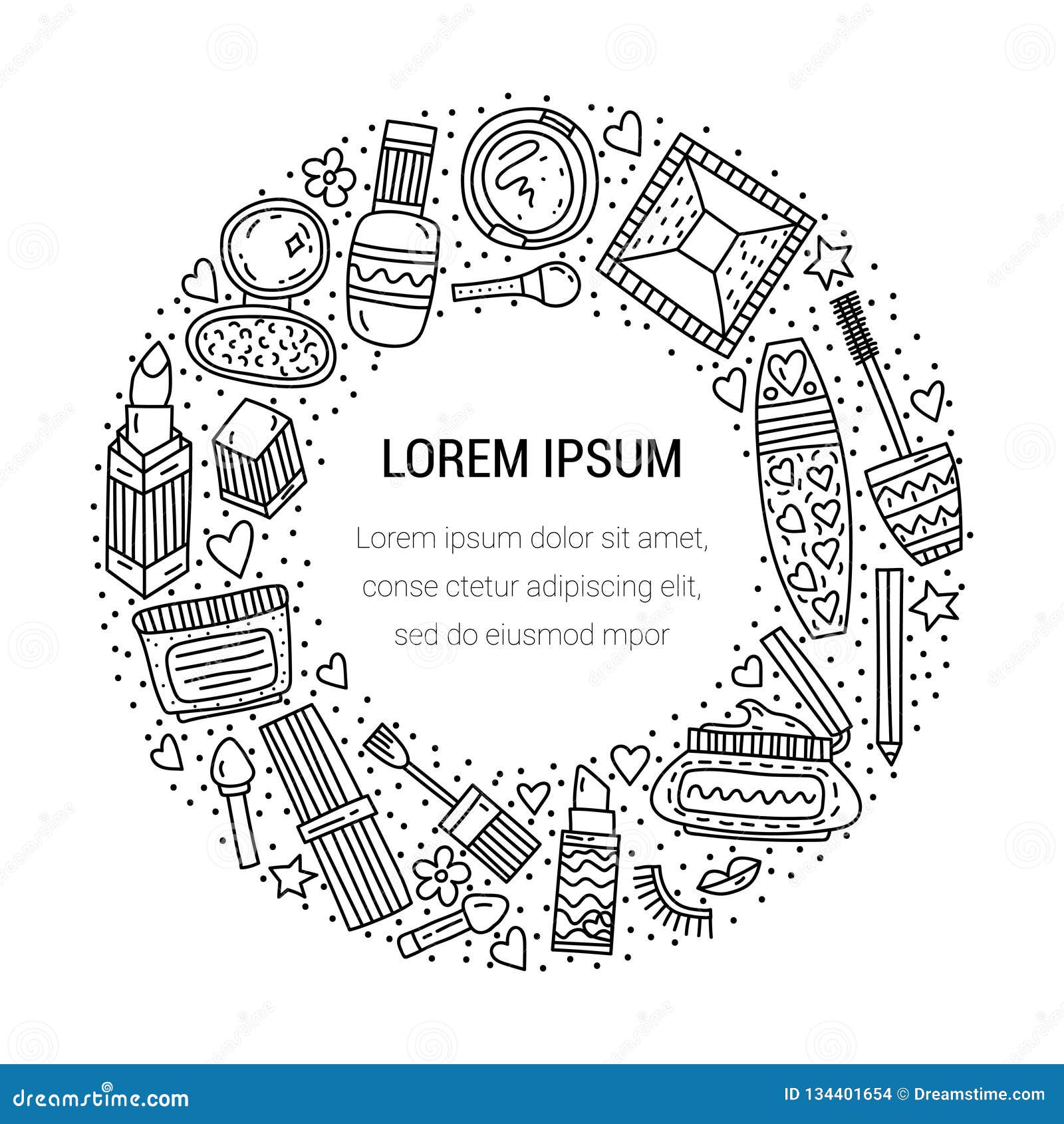 Circle Frame with Makeup Doodle Illustration Stock Vector ...