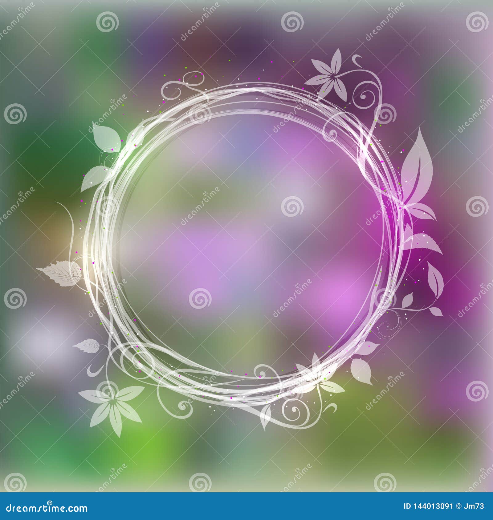 Circle Frame with Natural Floral Border on Blurred Background Stock ...