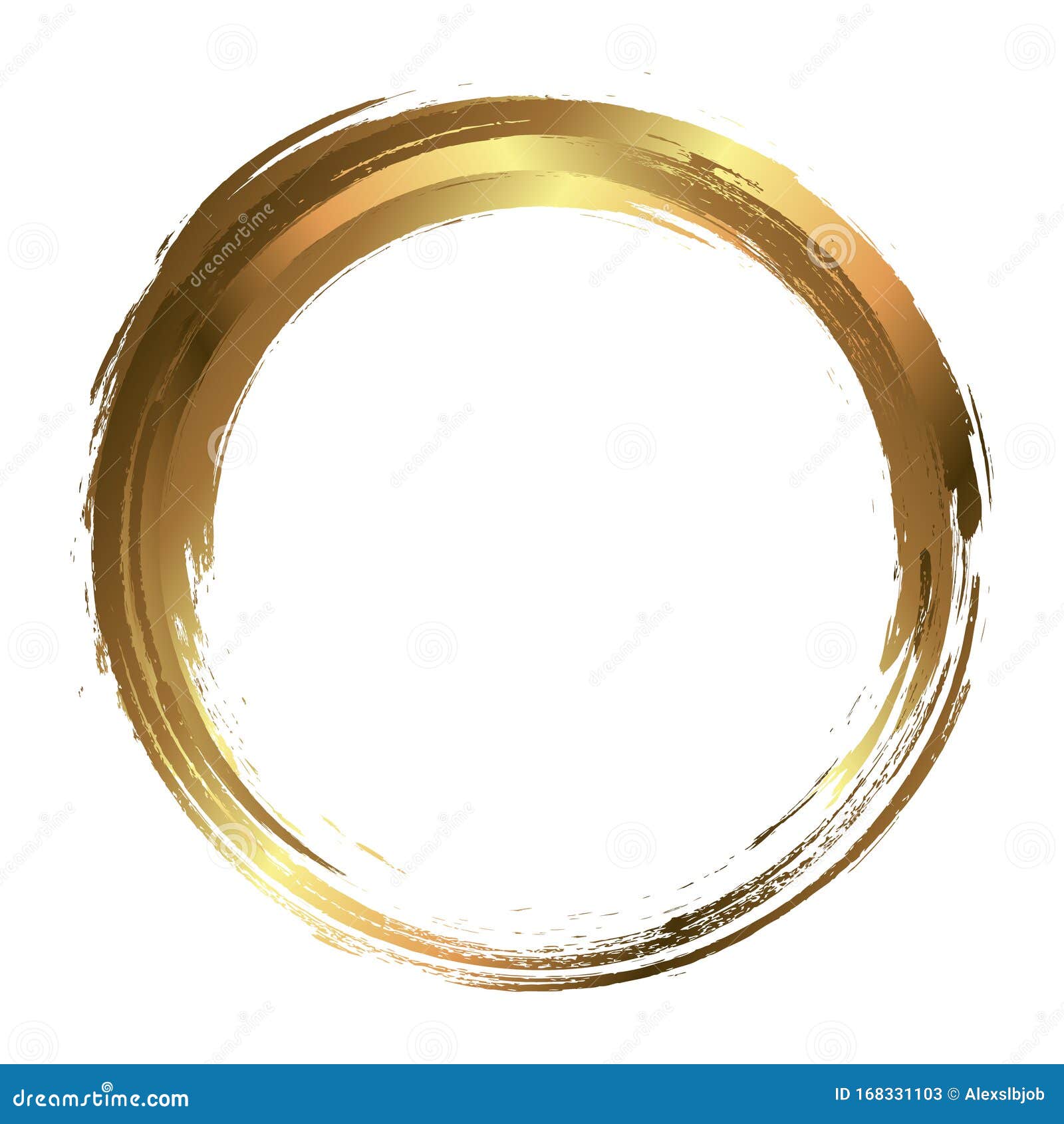 Circle Gold Frame Painted with Brush Strokes on White Background ...