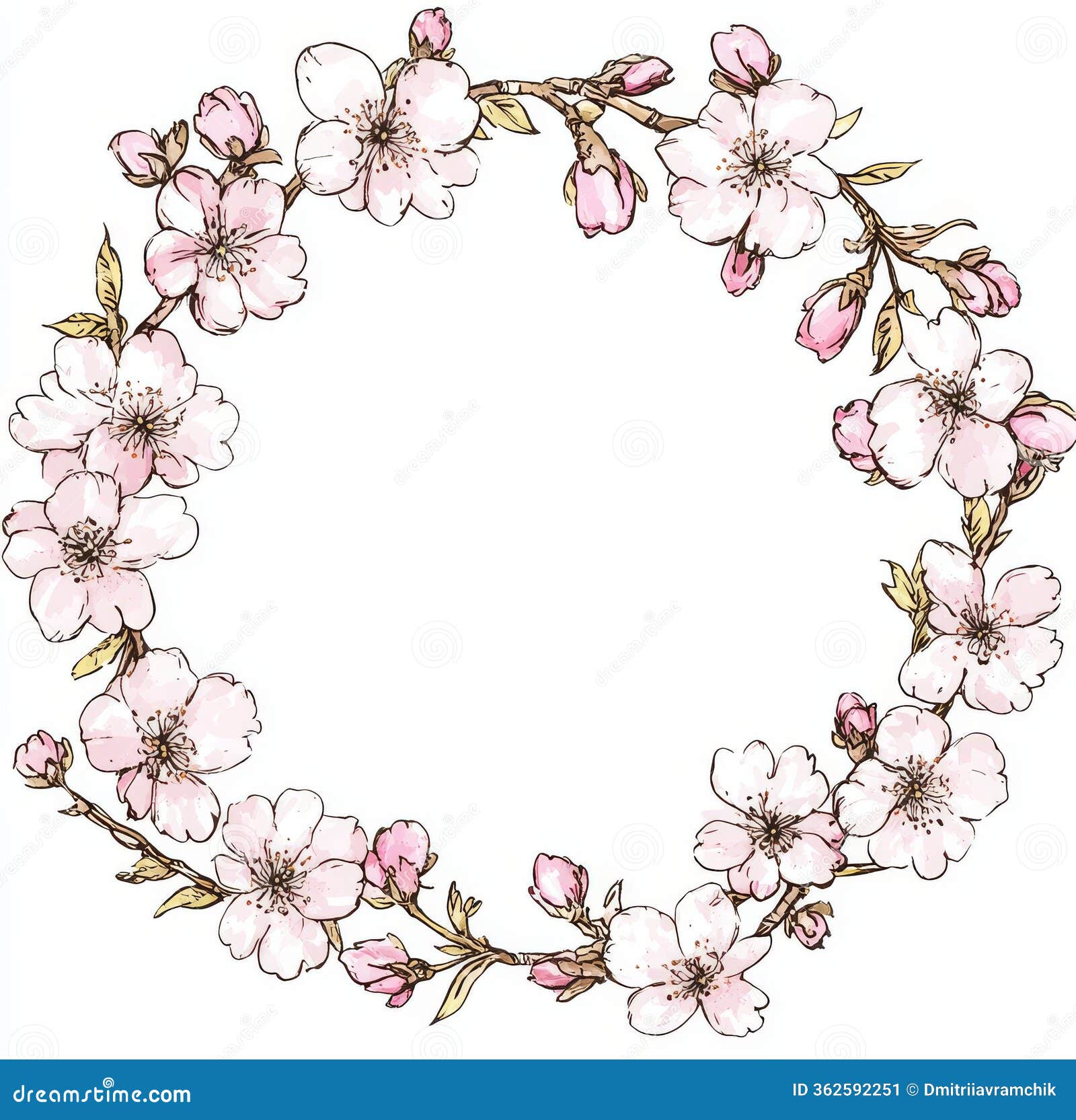 A Circle Frame with a Pink Sakura Blossom Stroke Outline. Stock Image ...