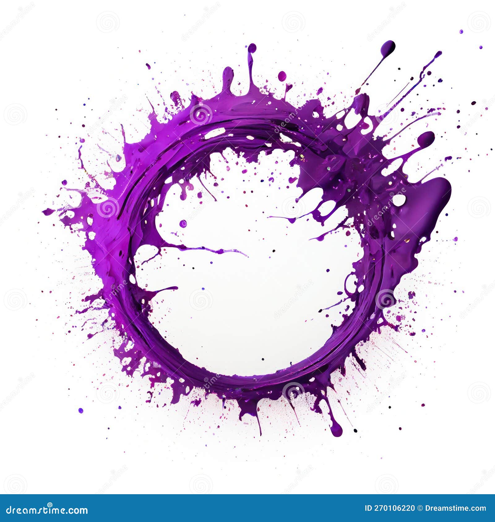 A Circle Frame with Purple Paint Splashes on White Background. Stock ...