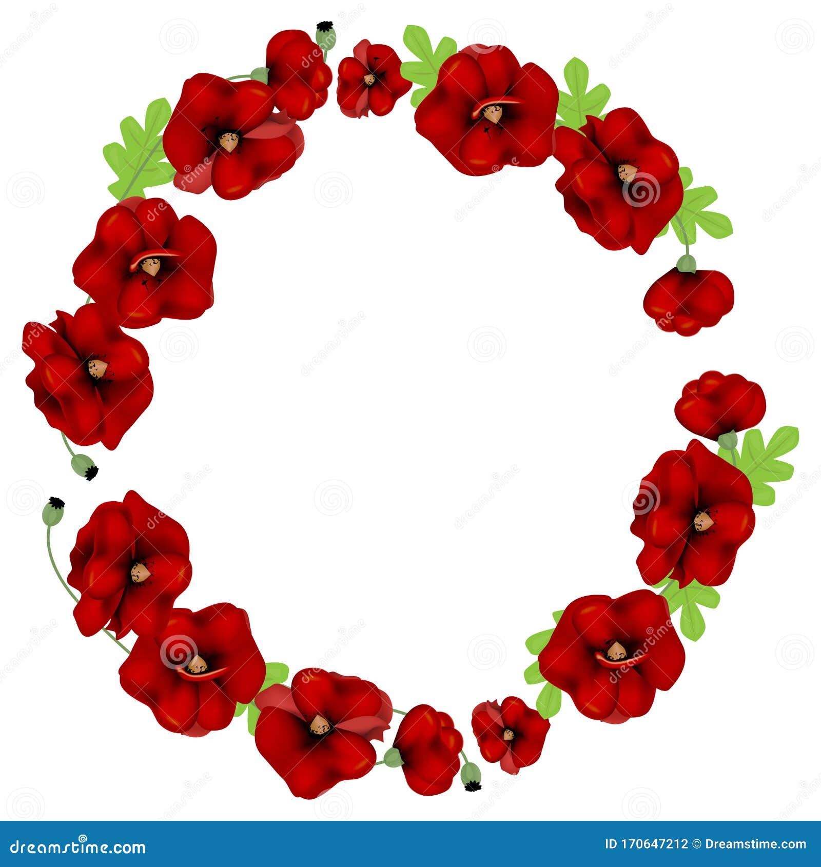 Circle Frame of Red Poppies on a White Background Stock Vector ...
