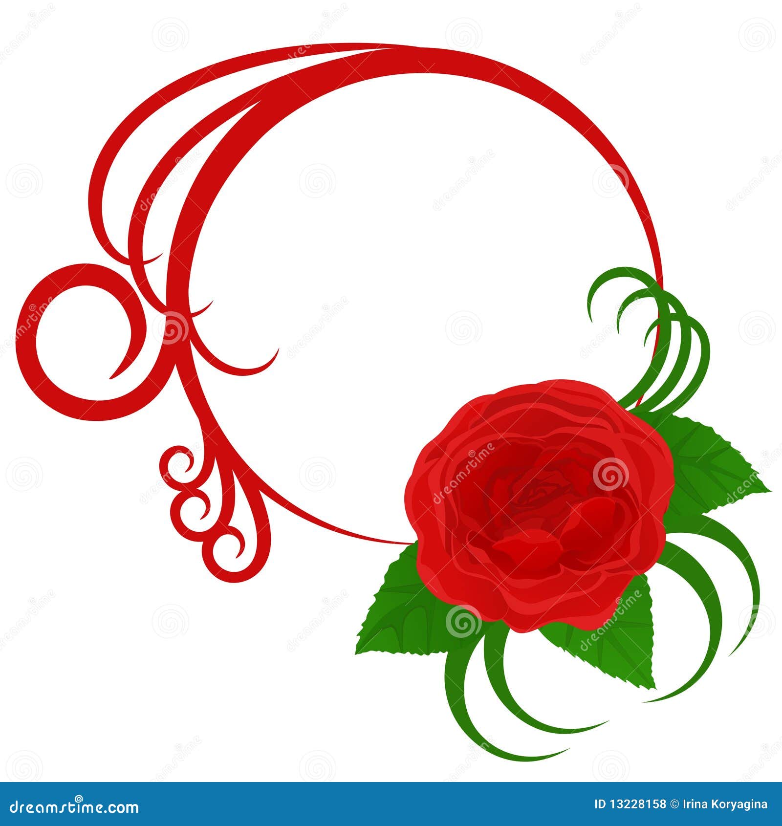 Circle Frame with Rose and Curves Stock Vector - Illustration of decor ...